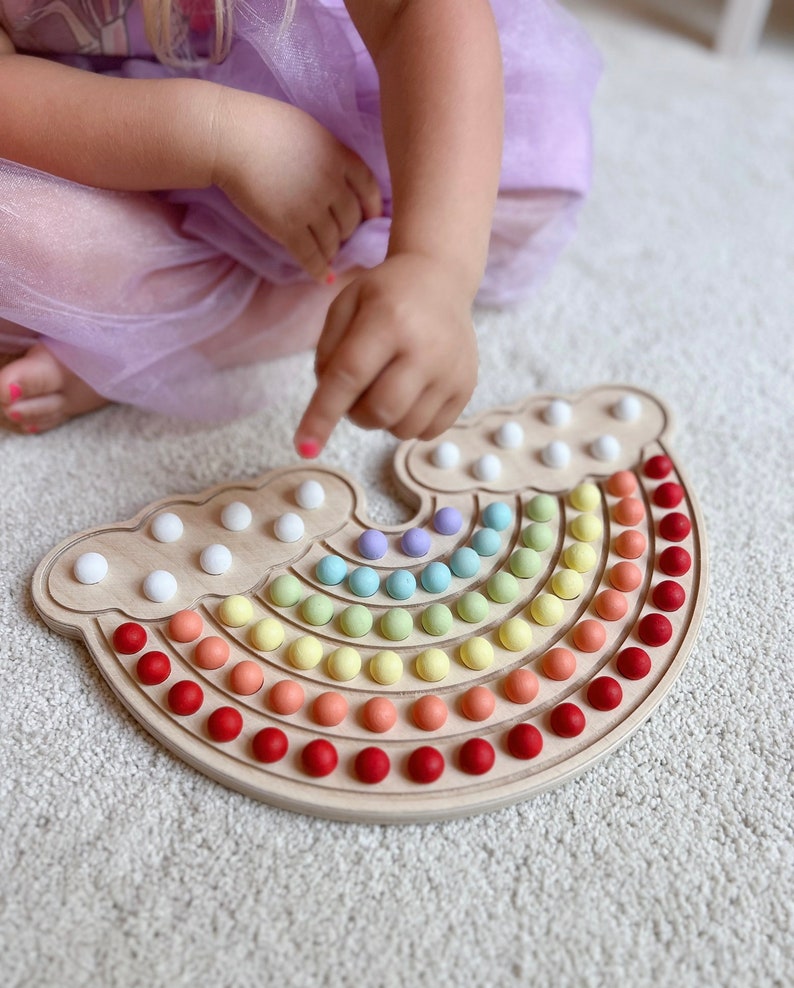 Rainbow Activity Board With Wooden Ball Pegs Learning Colors - Etsy