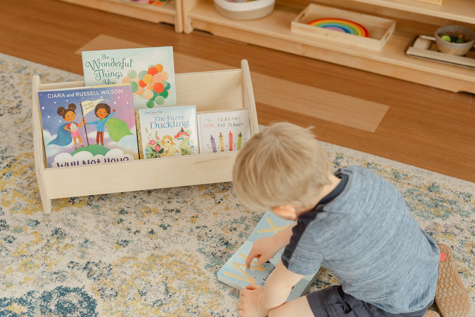 Montessori Bookshelf Low Kid Bookshelf Two-shelves Toddler Bookcase ...