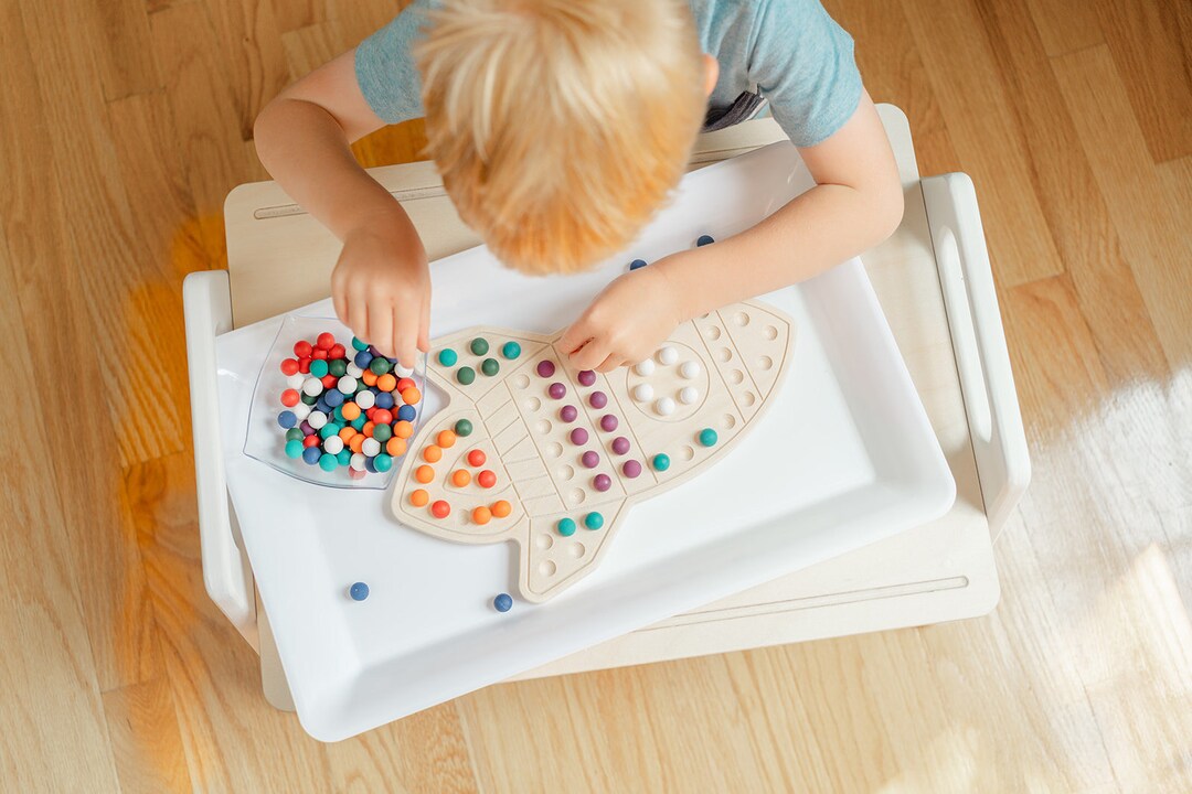 Rocketship Activity Board W/ Wooden Ball Pegs Colorful Montessori ...