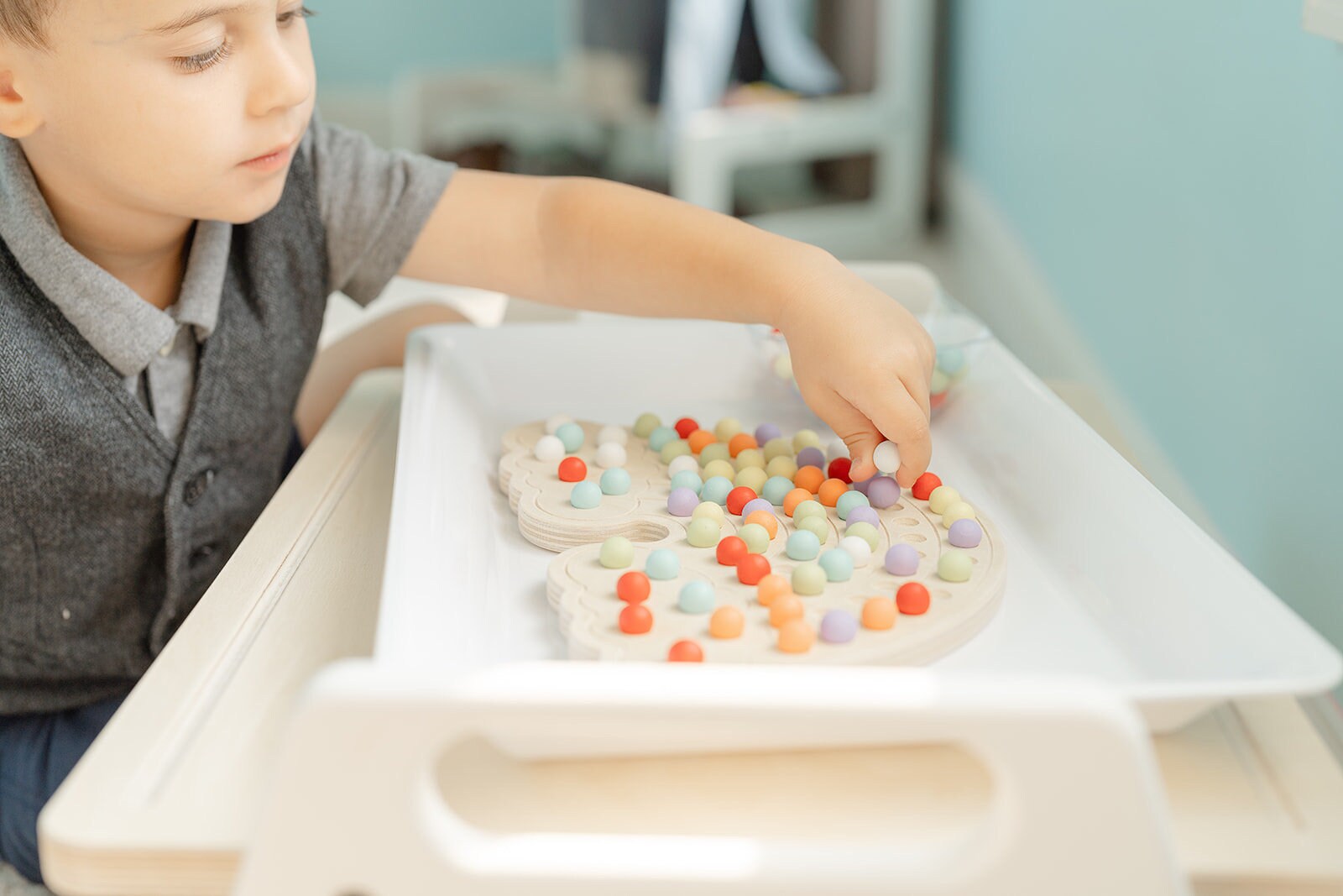 Rainbow Activity Board With Wooden Ball Pegs Learning Colors Montessori ...