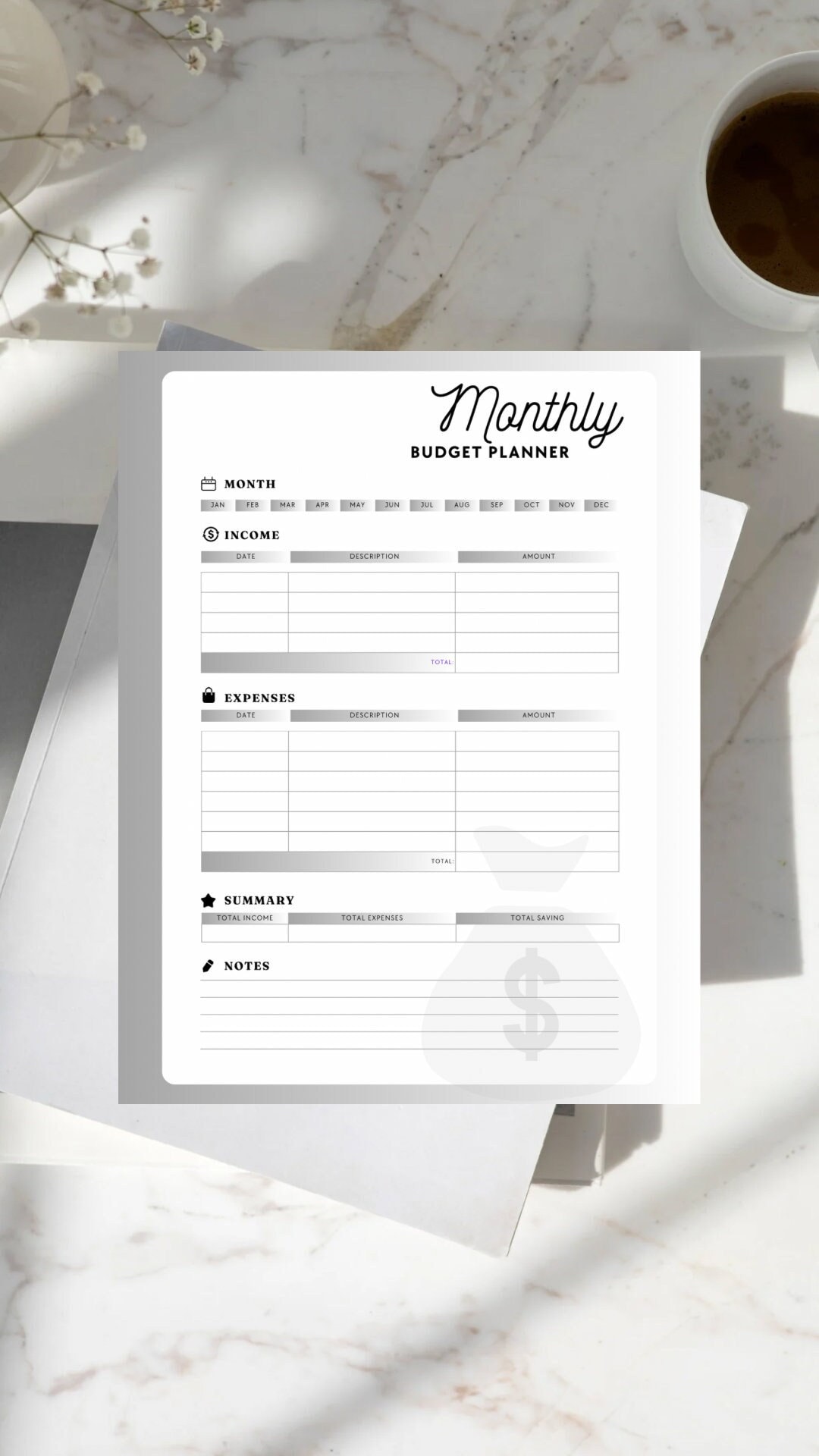 Instant Download Monthly Budget Planner PDF - Ready to Print - Etsy