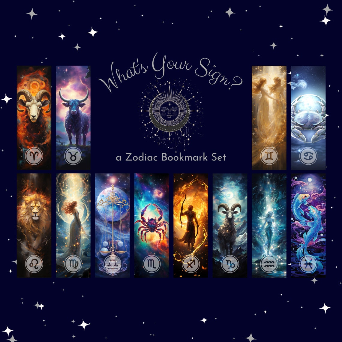 Zodiac Bookmarks Set: Astrology Star Signs Art (PDF Printable) - Etsy