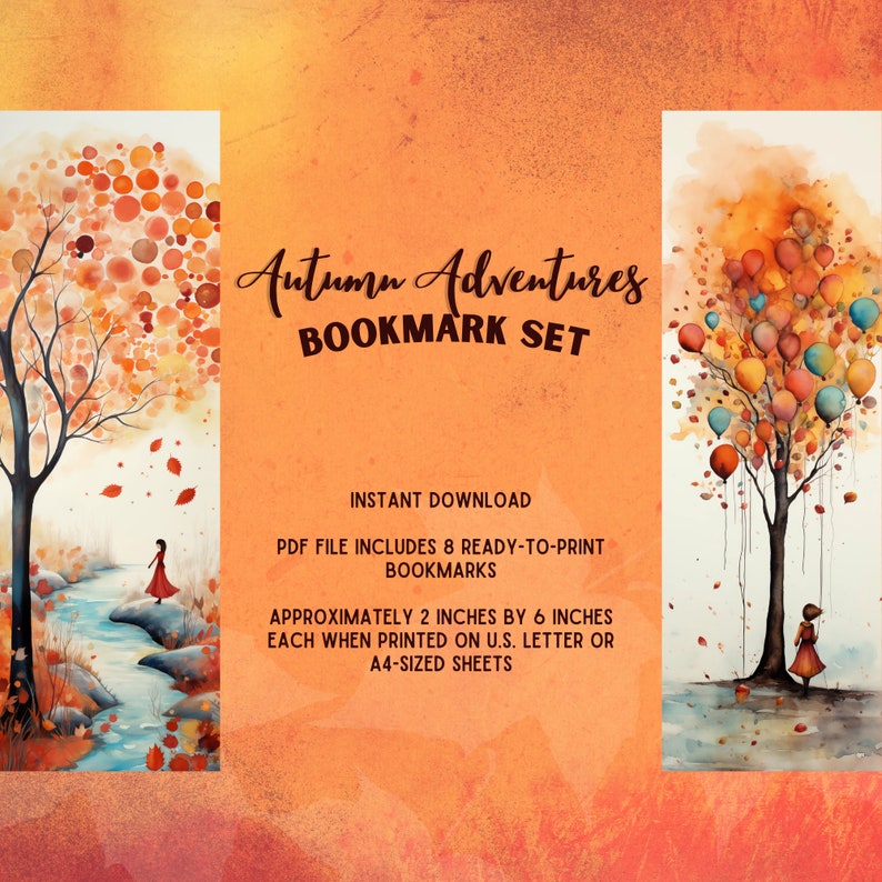 Autumn Adventures Fall Scenes Set of 8 Printable Watercolor Bookmarks ...