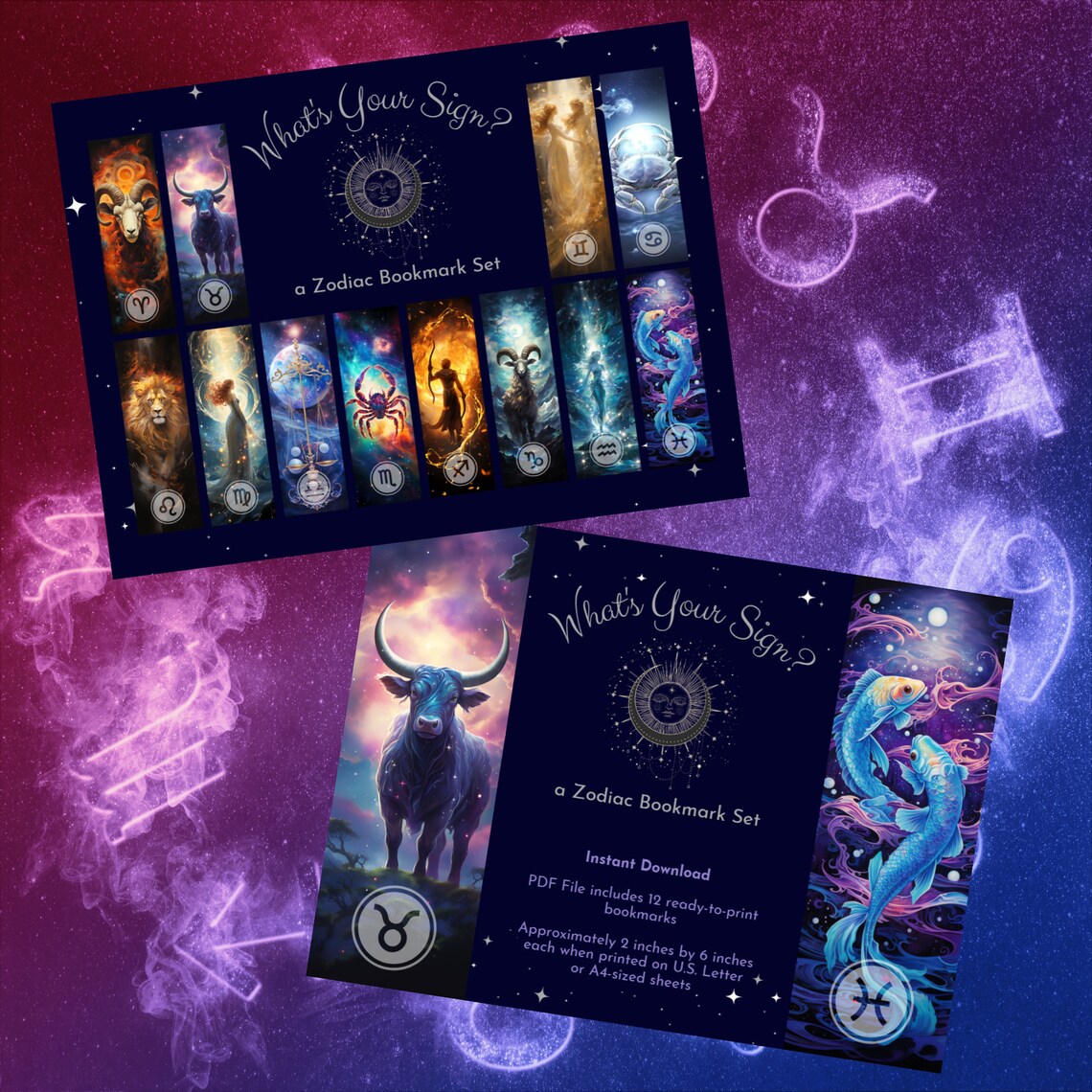 Zodiac Bookmarks Set: Astrology Star Signs Art (PDF Printable) - Etsy