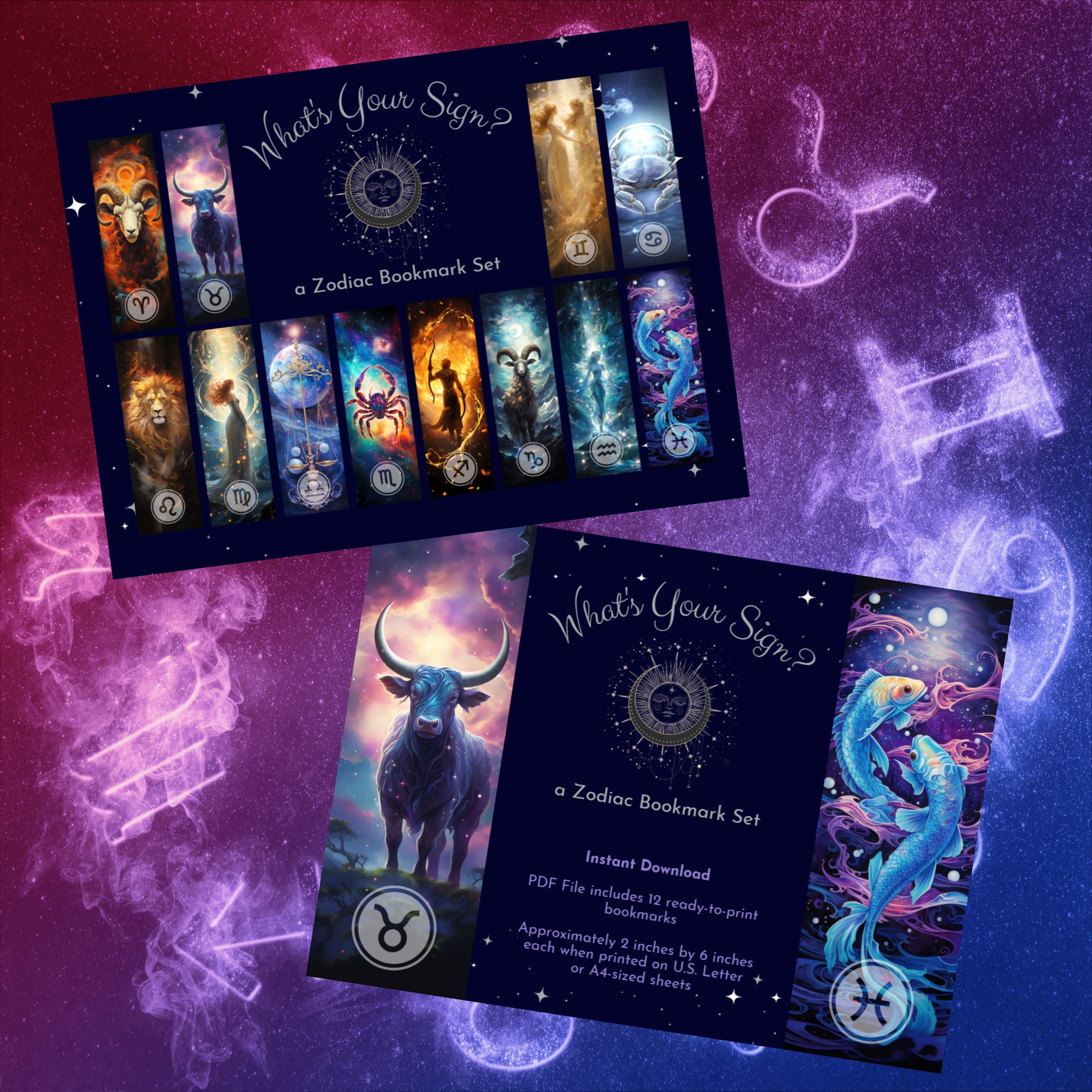 Set of 12 Zodiac Bookmarks Unique Astrological Instant Printable ...