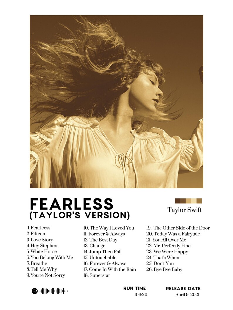 Fearless Taylor S Version Taylor Swift Digital Album Poster Etsy