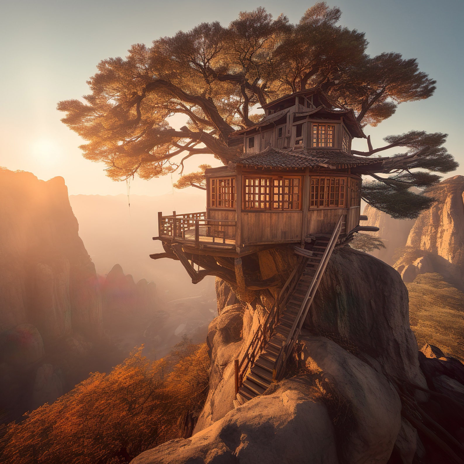 Sunlit Mountain Retreat - A Timeless Chinese Treehouse in the Yellow ...
