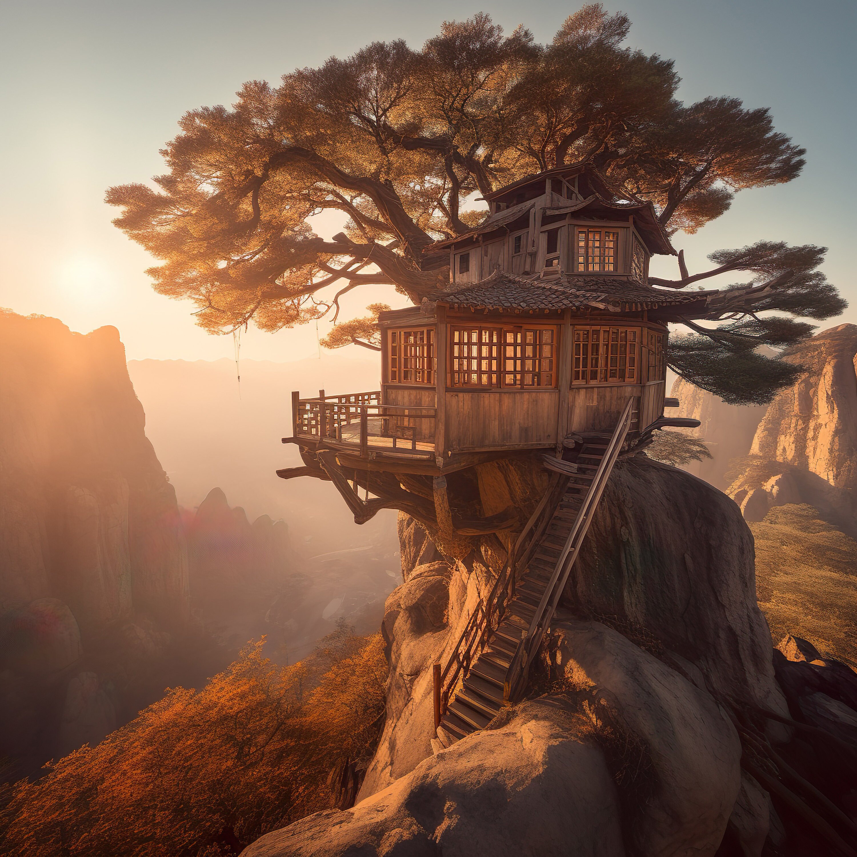 Sunlit Mountain Retreat - A Timeless Chinese Treehouse in the Yellow ...
