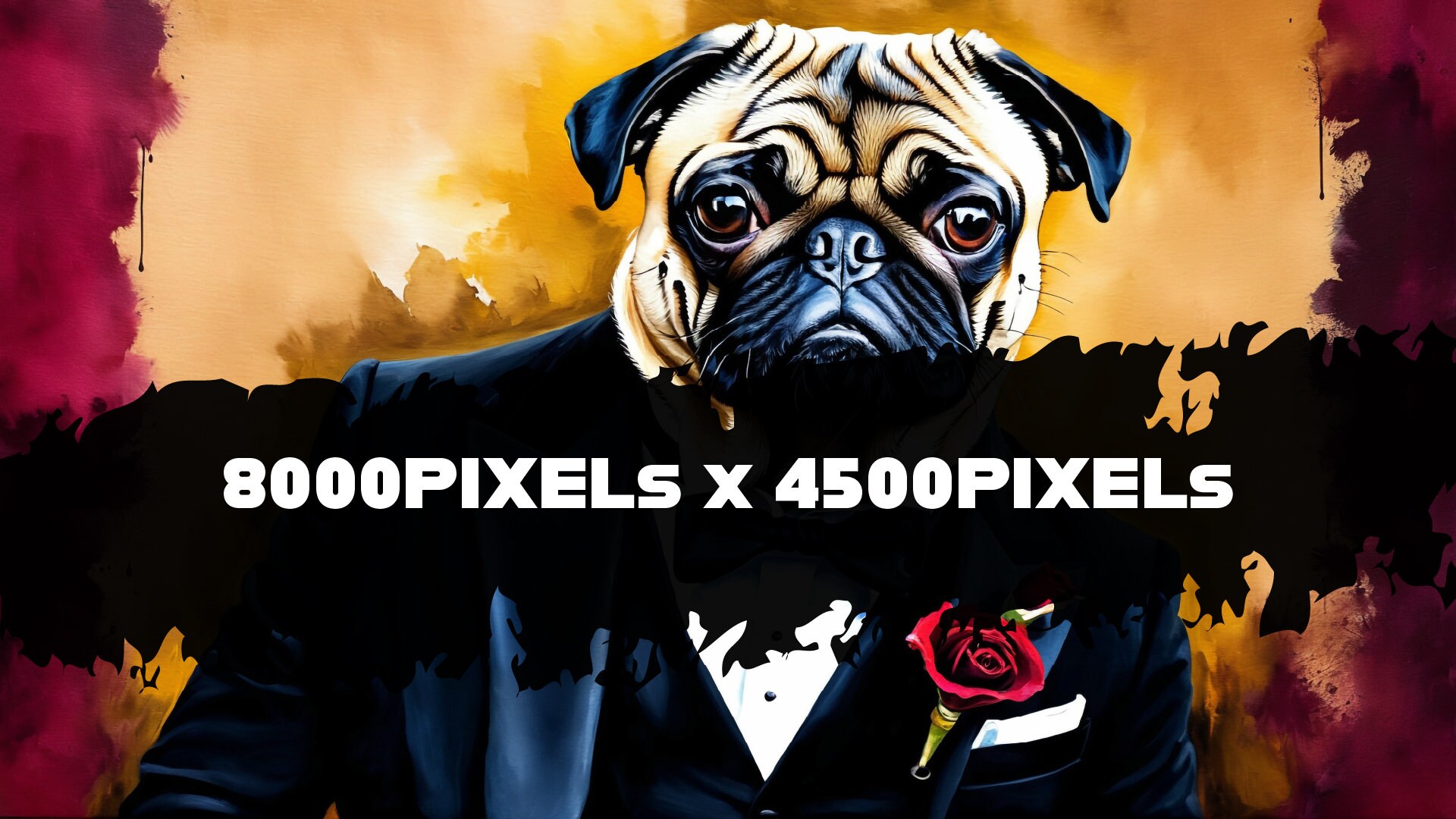 Pug, Digital Watercolor Style, Dogs in Suits, Dog Wearing Tuxedo, Pets ...