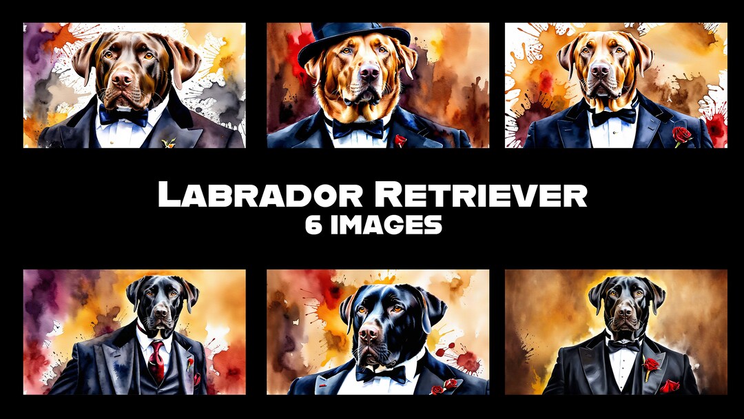 Labrador Retriever, Digital Watercolor Style, Dogs in Suits, Dog ...