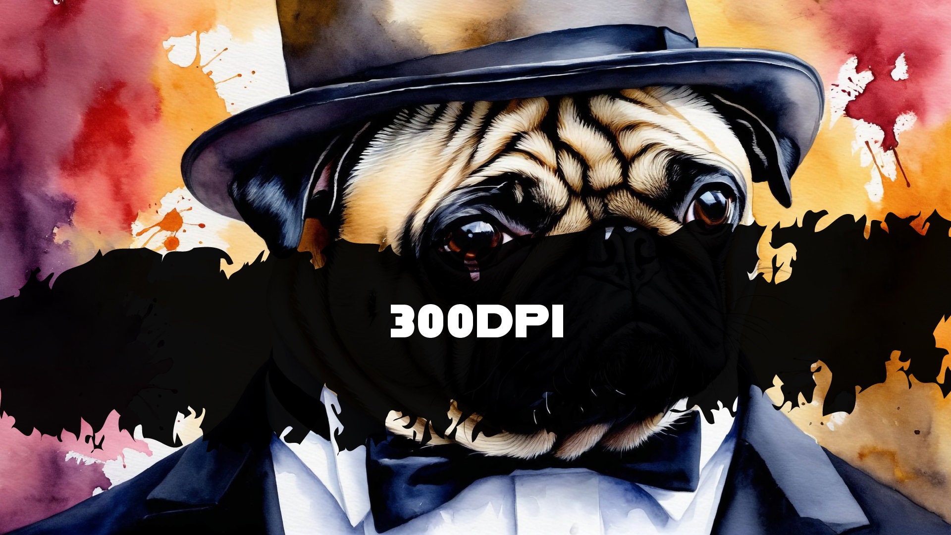 Pug, Digital Watercolor Style, Dogs in Suits, Dog Wearing Tuxedo, Pets ...