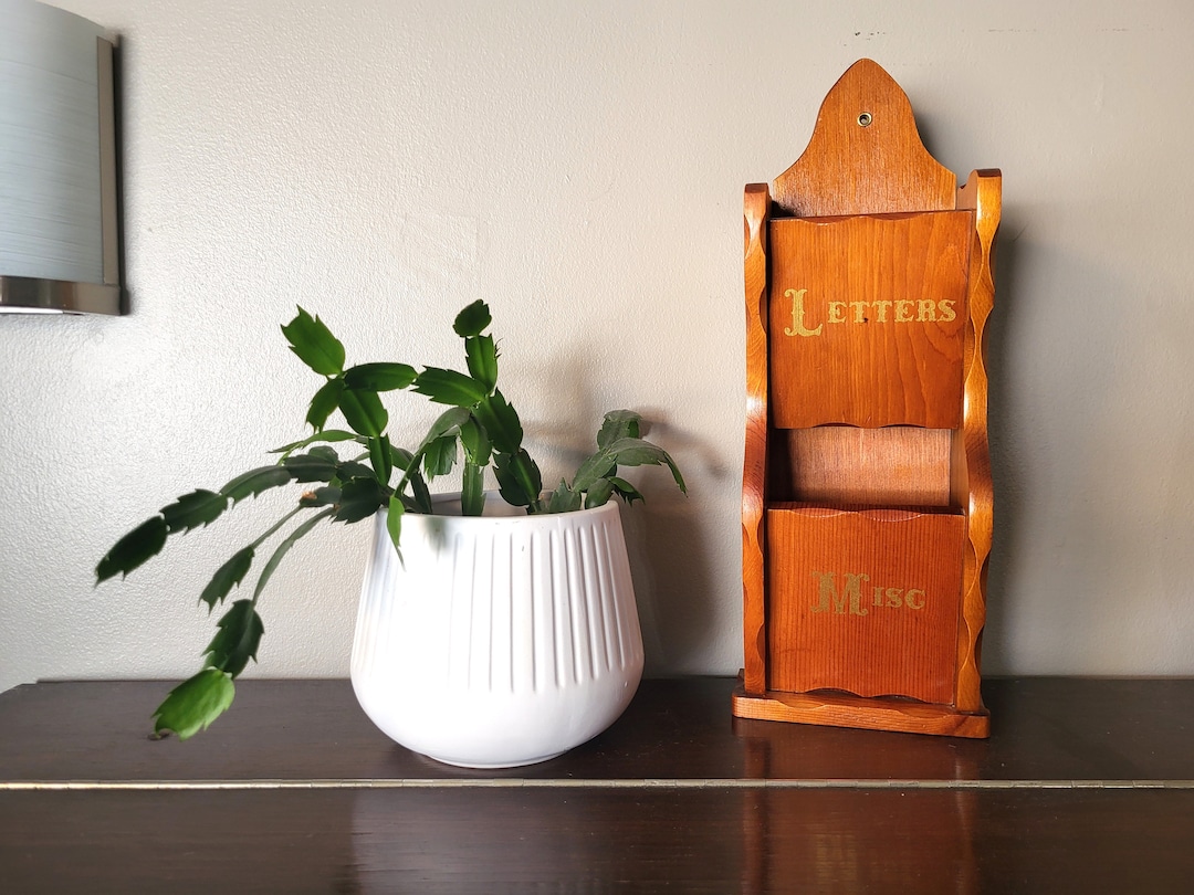 Vintage Wooden Mail Organizer, Hall Entry Mail Organizer, Retro Wooden ...