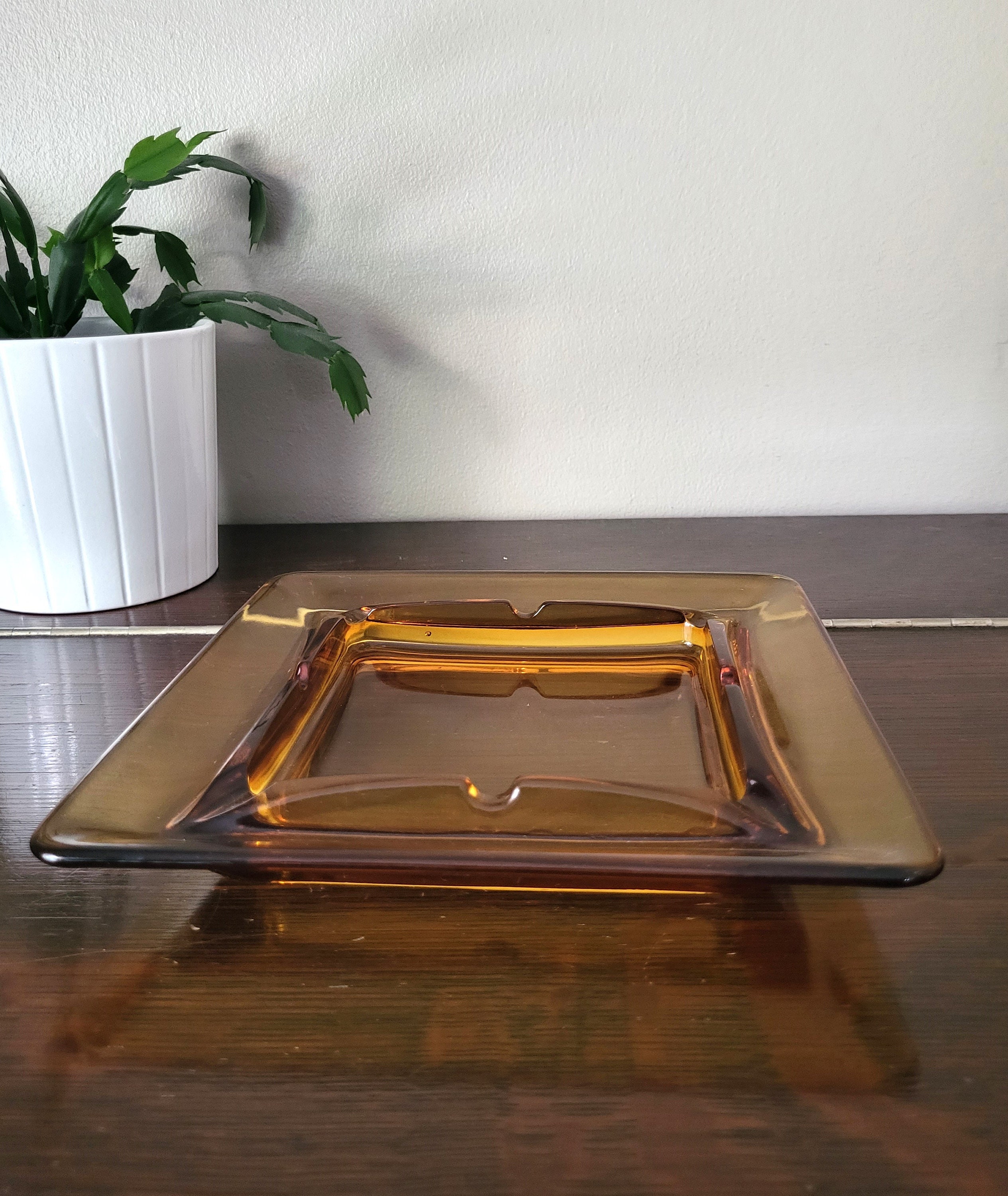Vintage Amber Glass Ashtray, Retro Amber Ashtray, Vintage Amber Decor ...