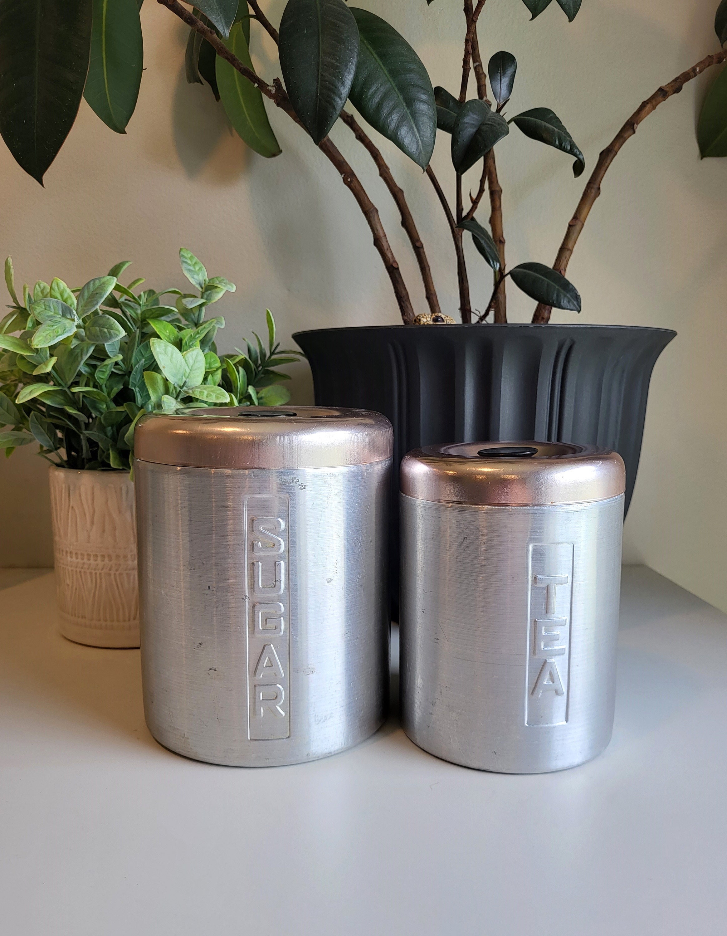 Vintage Aluminum Sugar and Tea Canisters, Italian Aluminum Canisters ...