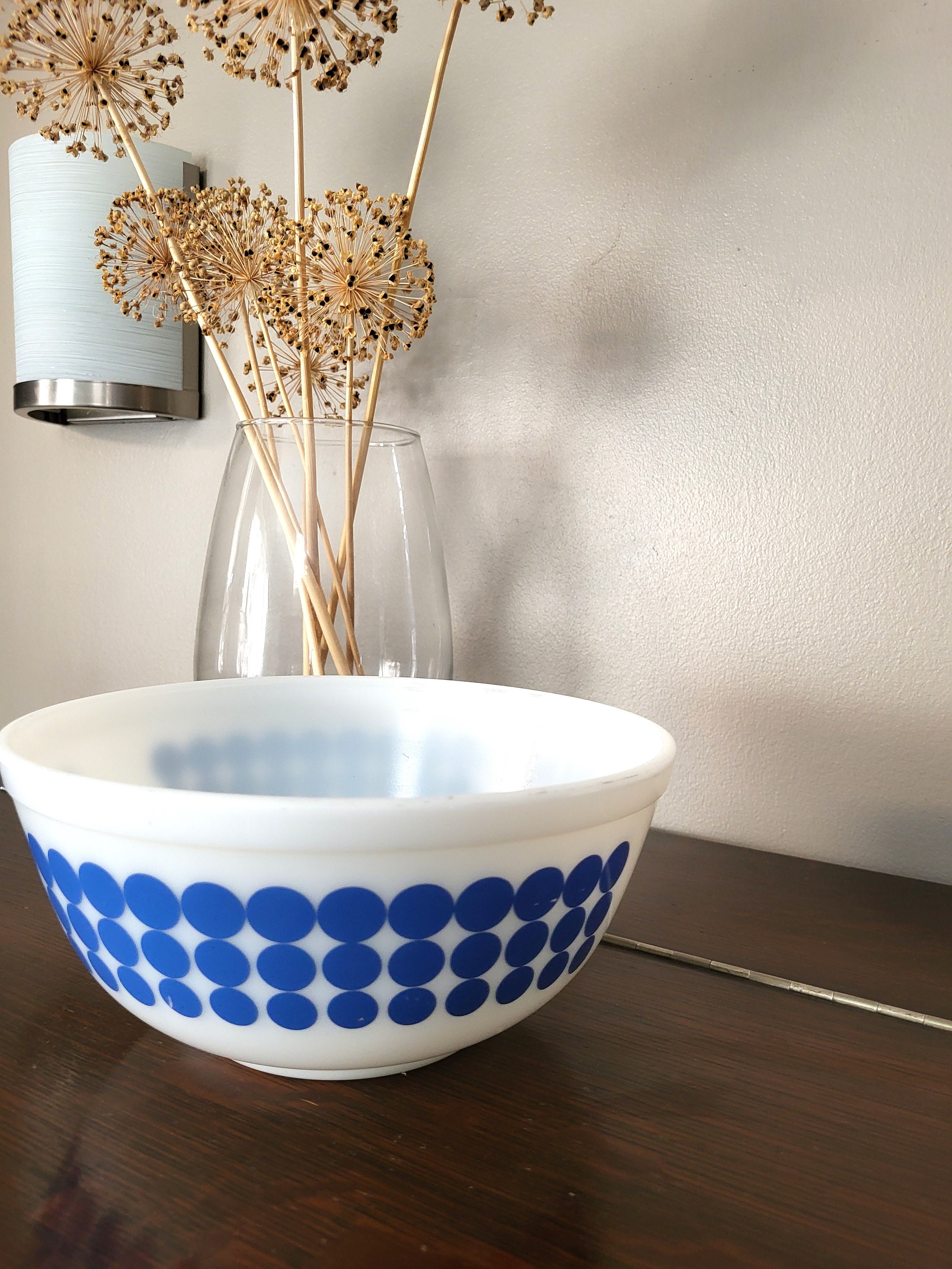 Vintage Pyrex Blue Polka Dot Mixing Bowl No. 403 2 .5 QT, Collectable ...