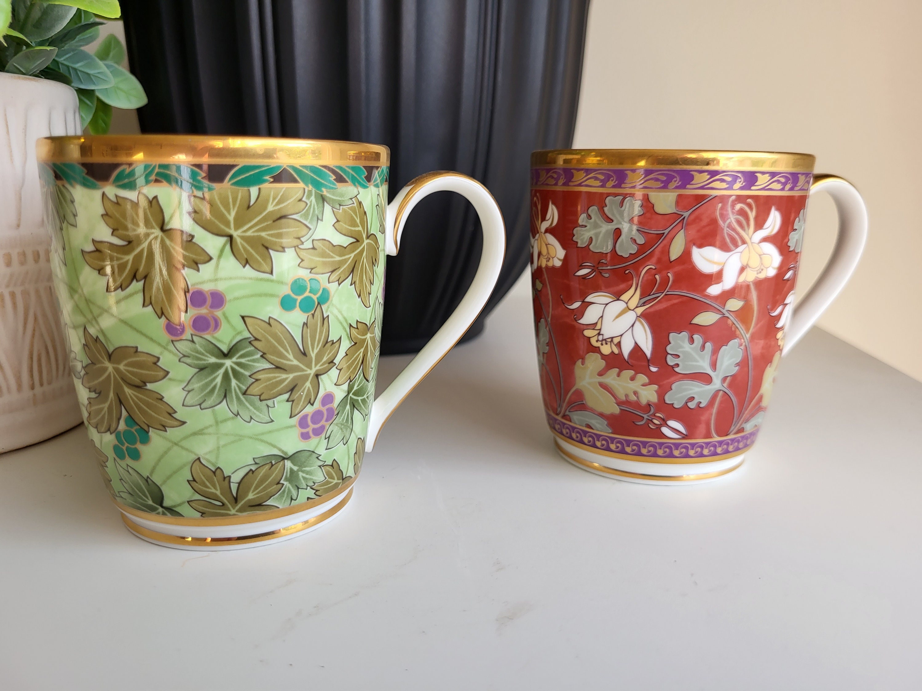 Vintage Noritake Bone China Mugs - Green (grape Leaves) and Red ...