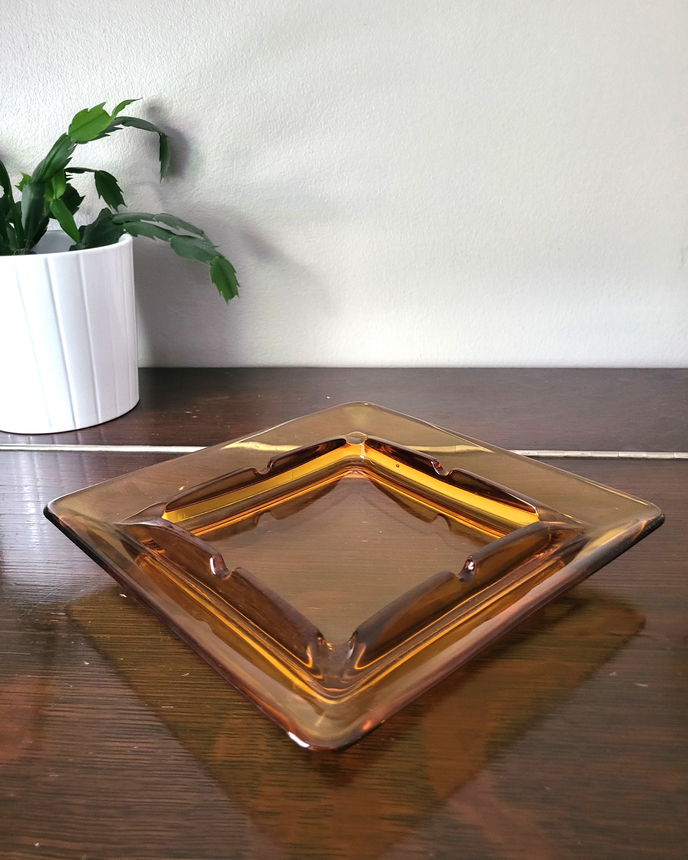 Vintage Amber Glass Ashtray, Retro Amber Ashtray, Vintage Amber Decor ...