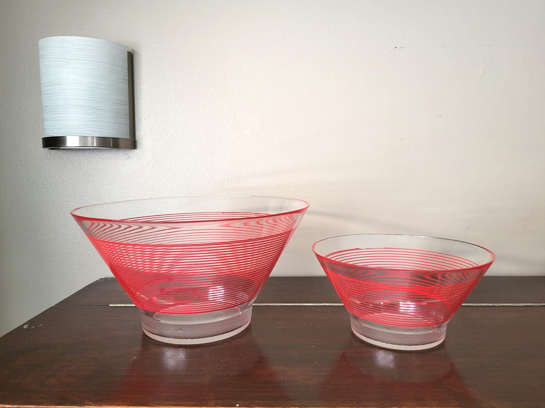Vintage Glass Red Stripped Serving Bowls, - Etsy