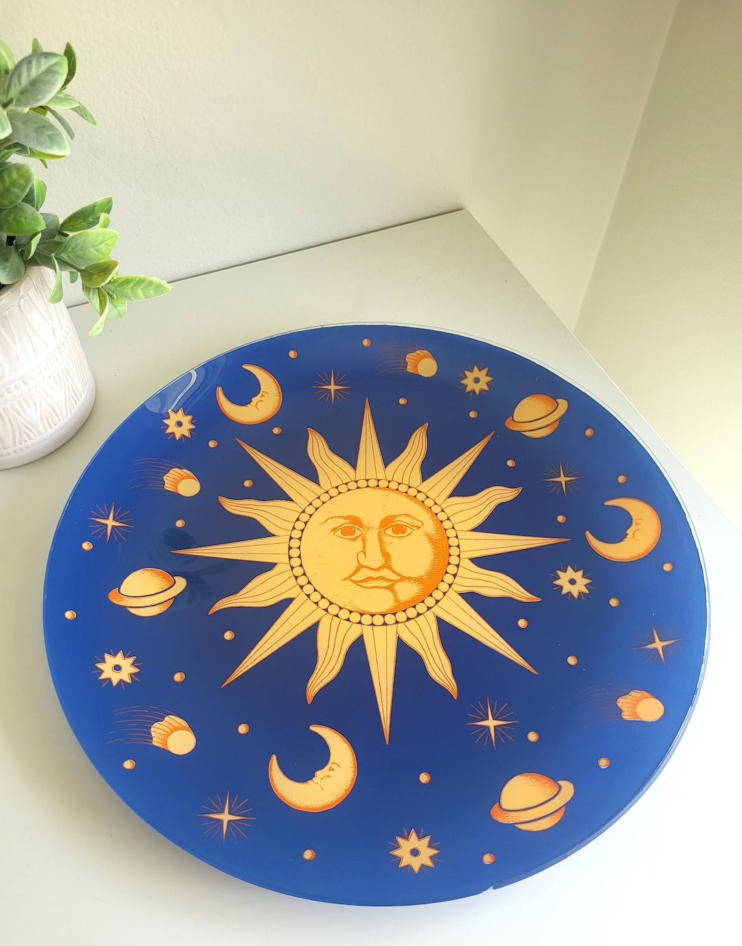 Vintage Libbey Celestial Sun Moon and Stars Glass Plate, Celestial ...