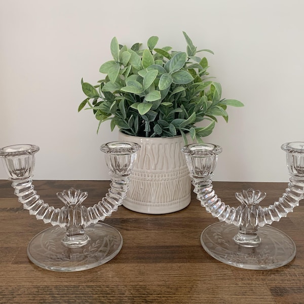 Etched Glass Double Candle Holders - Etsy
