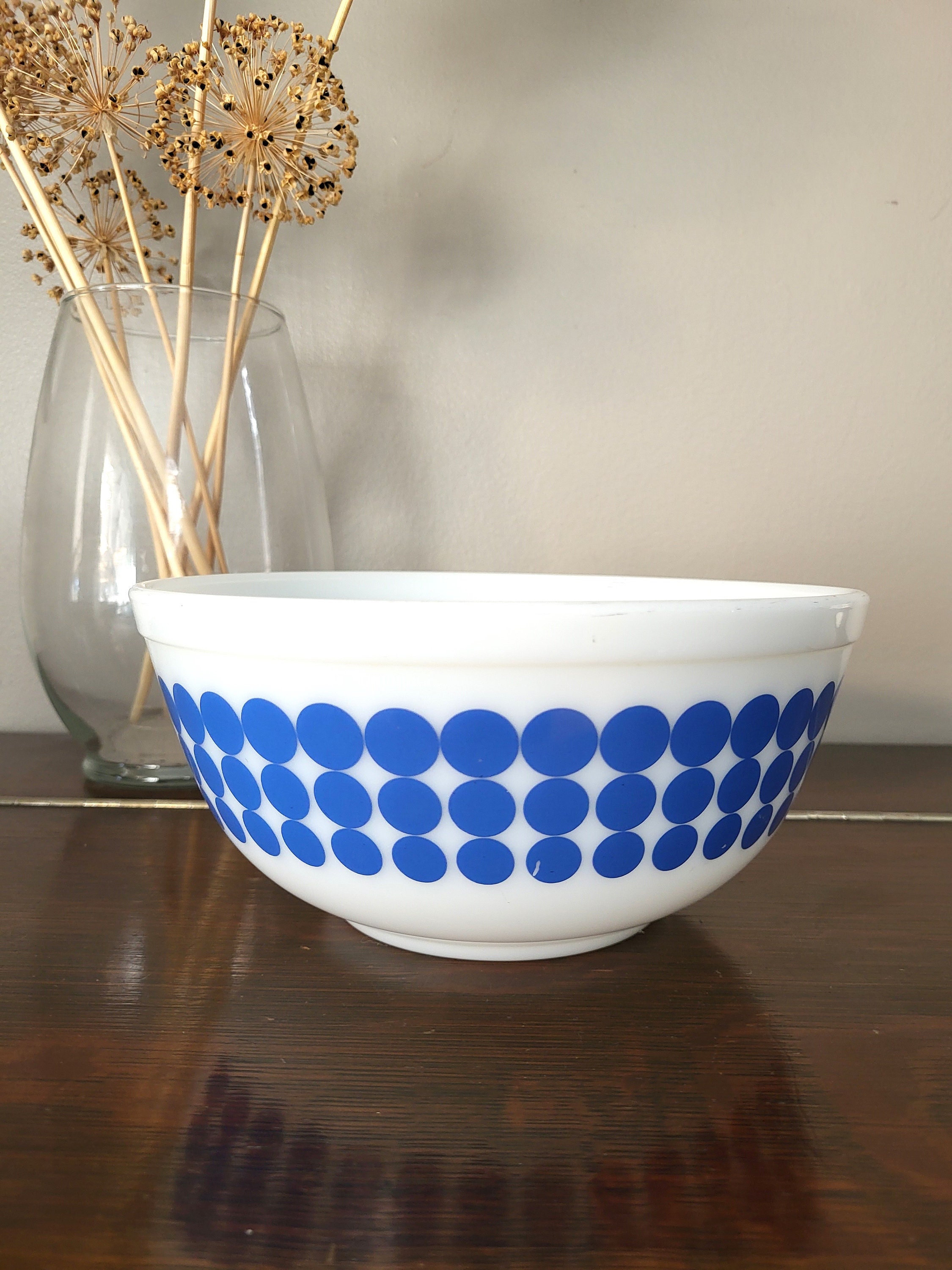 Vintage Pyrex Blue Polka Dot Mixing Bowl No. 403 2 .5 QT, Collectable ...