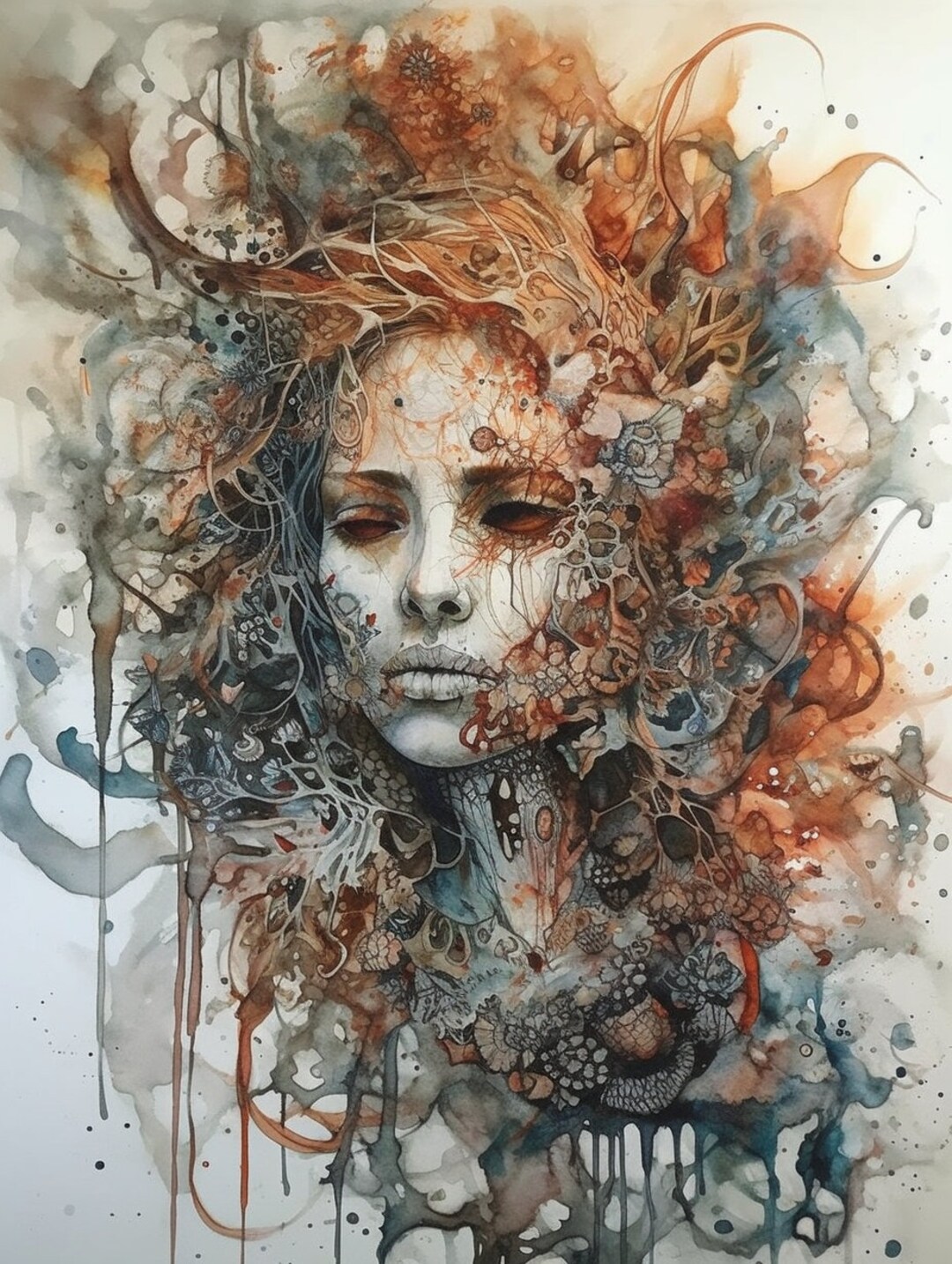 Morbid Dreamscape - Digital Watercolor Painting With Intricate Detail - Etsy