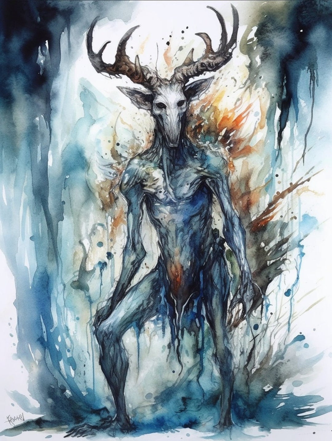 The Haunting Beauty of the Wendigo: A Watercolor Digital Print - Etsy