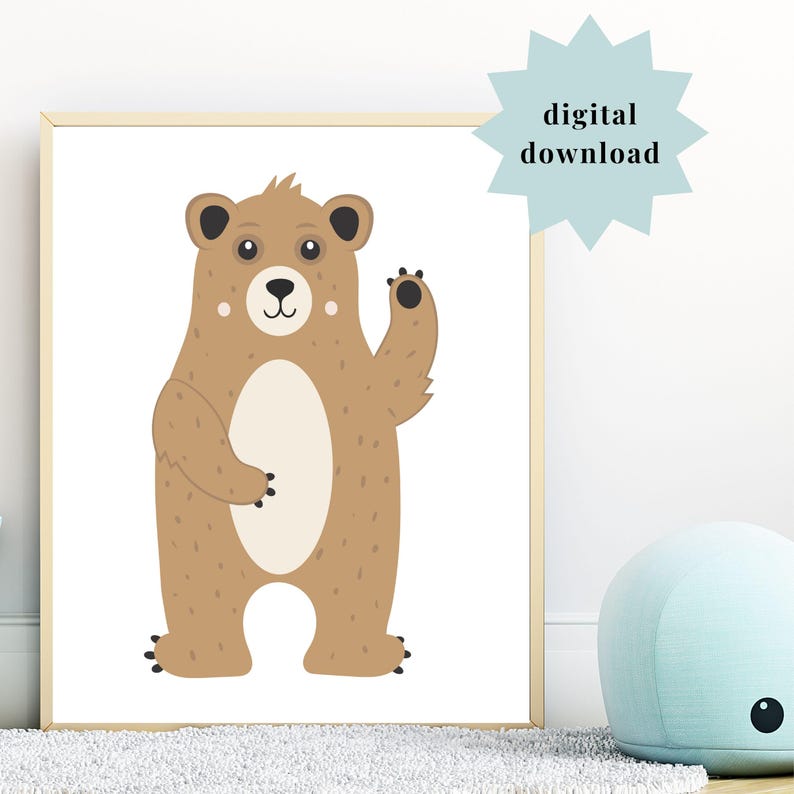 Friendly Bear Digital Print for Nursery or Kids Room, Forest Animal ...