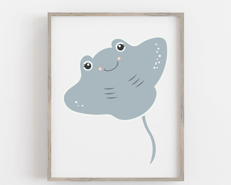Manta Ray Digital Art for Kids Room, Ocean Theme Nursery, Under the Sea ...