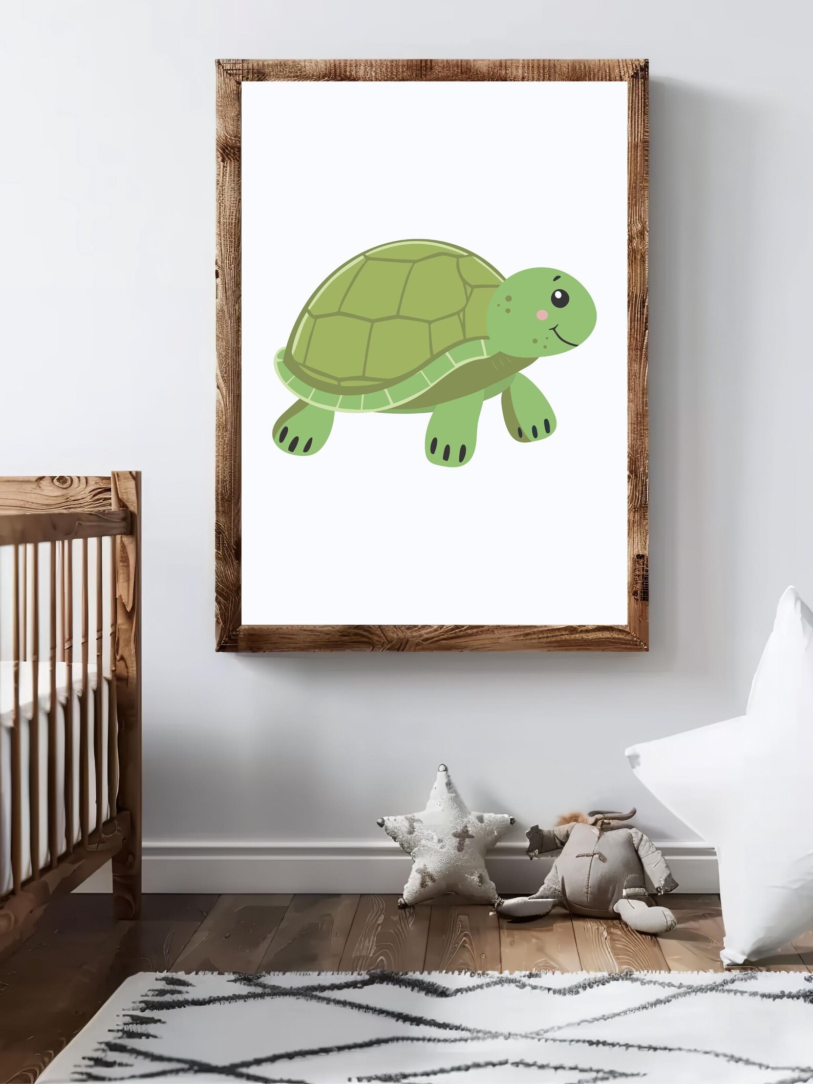 Turtle Digital Print, Green Turtle Art, Cute Turtle for Kid's Room or ...