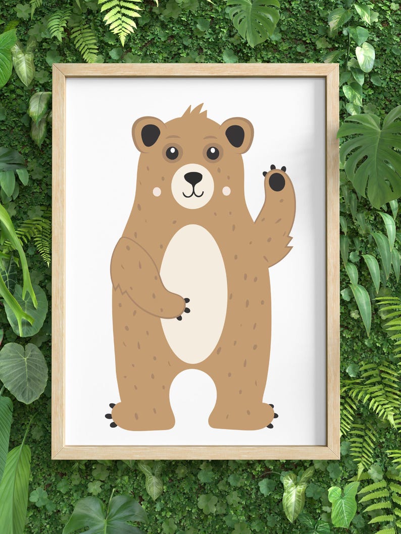 Friendly Bear Digital Print for Nursery or Kids Room, Forest Animal ...