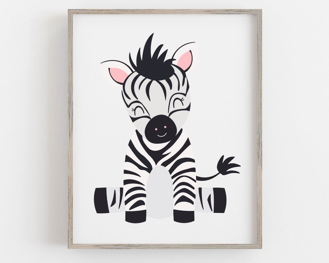 Zebra Digital Art Print, Zoo Nursery Art, Cute Zebra, Safari Theme ...
