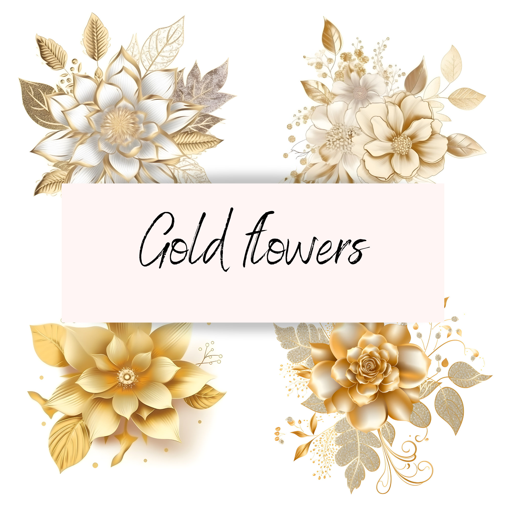 Clipart Gold Flowers, PNG Clipart, Clipart Weeding, Wedding Invitation ...