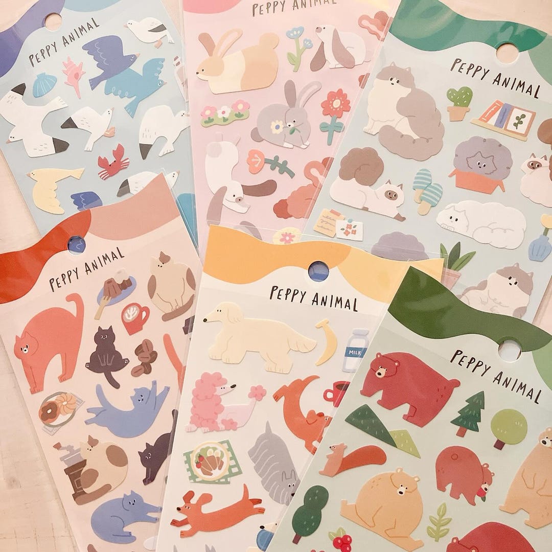 Mind Wave Peppy Animal Sticker Set - 6 Adorable Animal Designs for ...