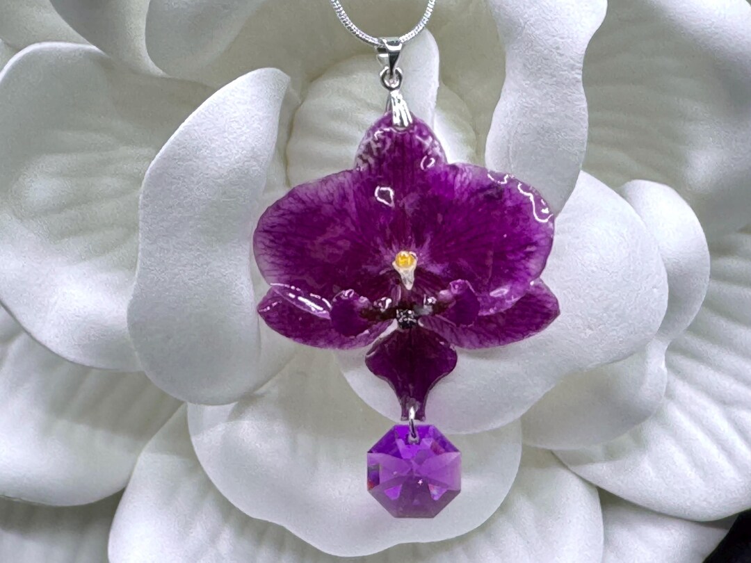 Spectacular Purple REAL Orchid W/ Genuine Swarovski Crystal Casting ...