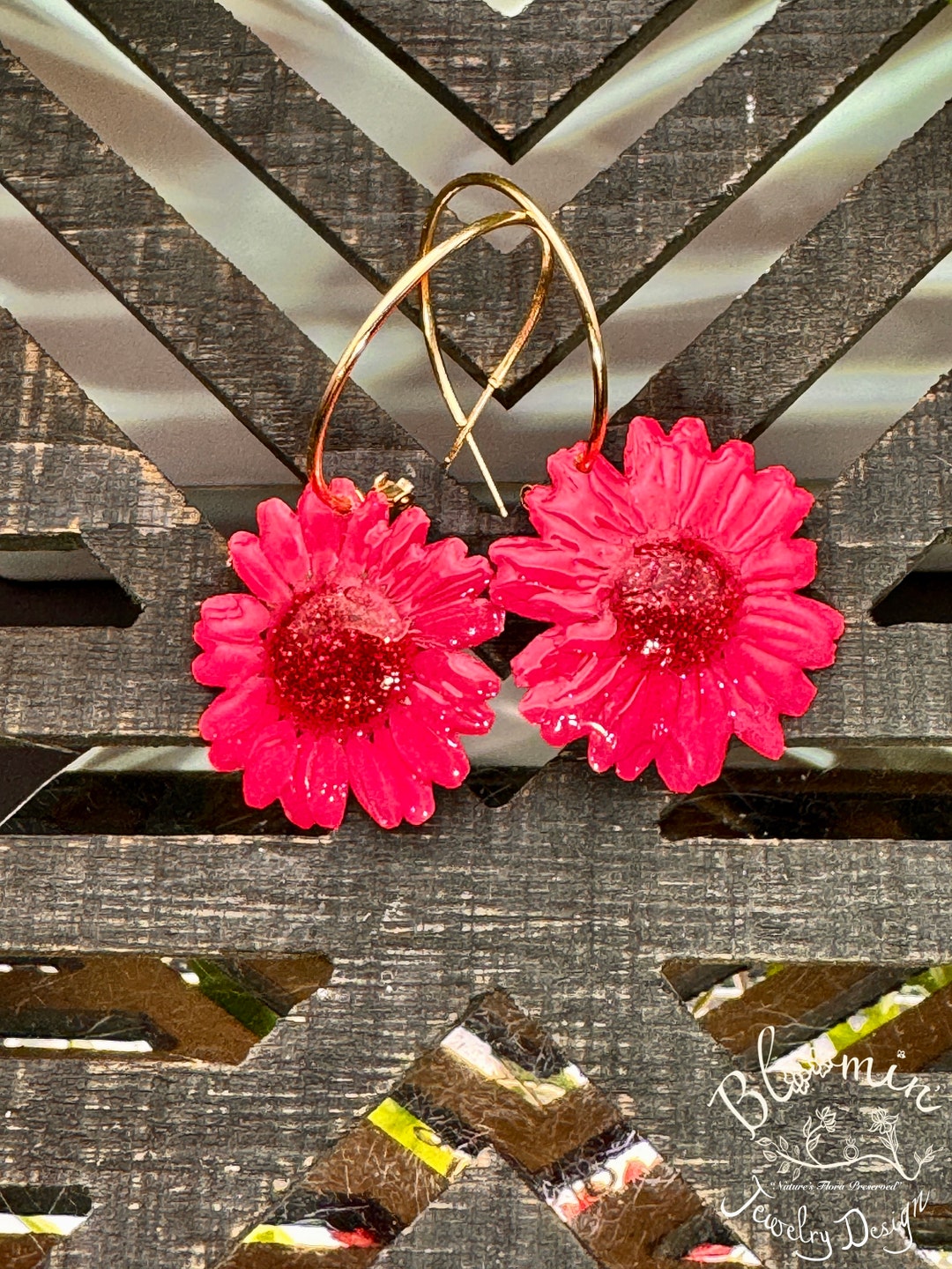 Real Daisy Flower Hoop Earrings, Christmas Earrings - Etsy