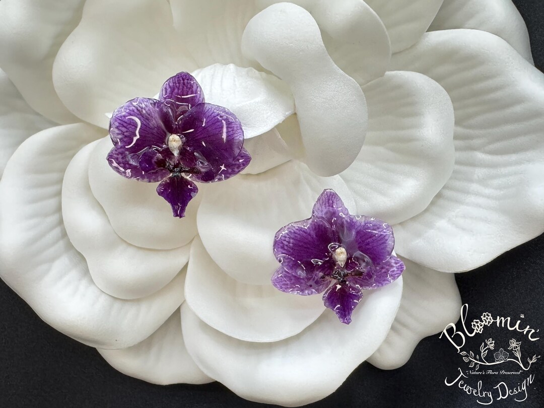 Petite Royal Purple REAL ORCHID Flower Earrings, Silver Hypoallergenic ...