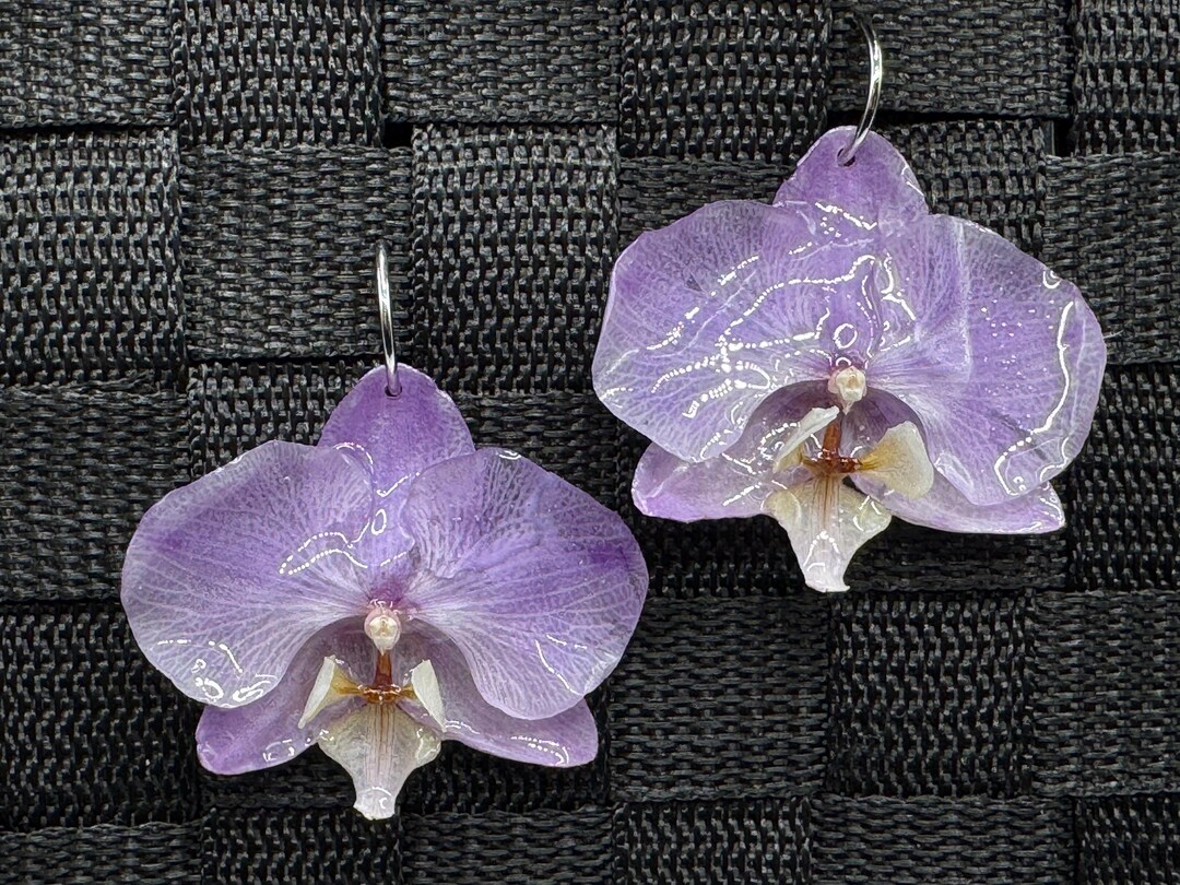 Lovely Lavender & Cream REAL ORCHID Earrings, Preserved Flower, Silver ...