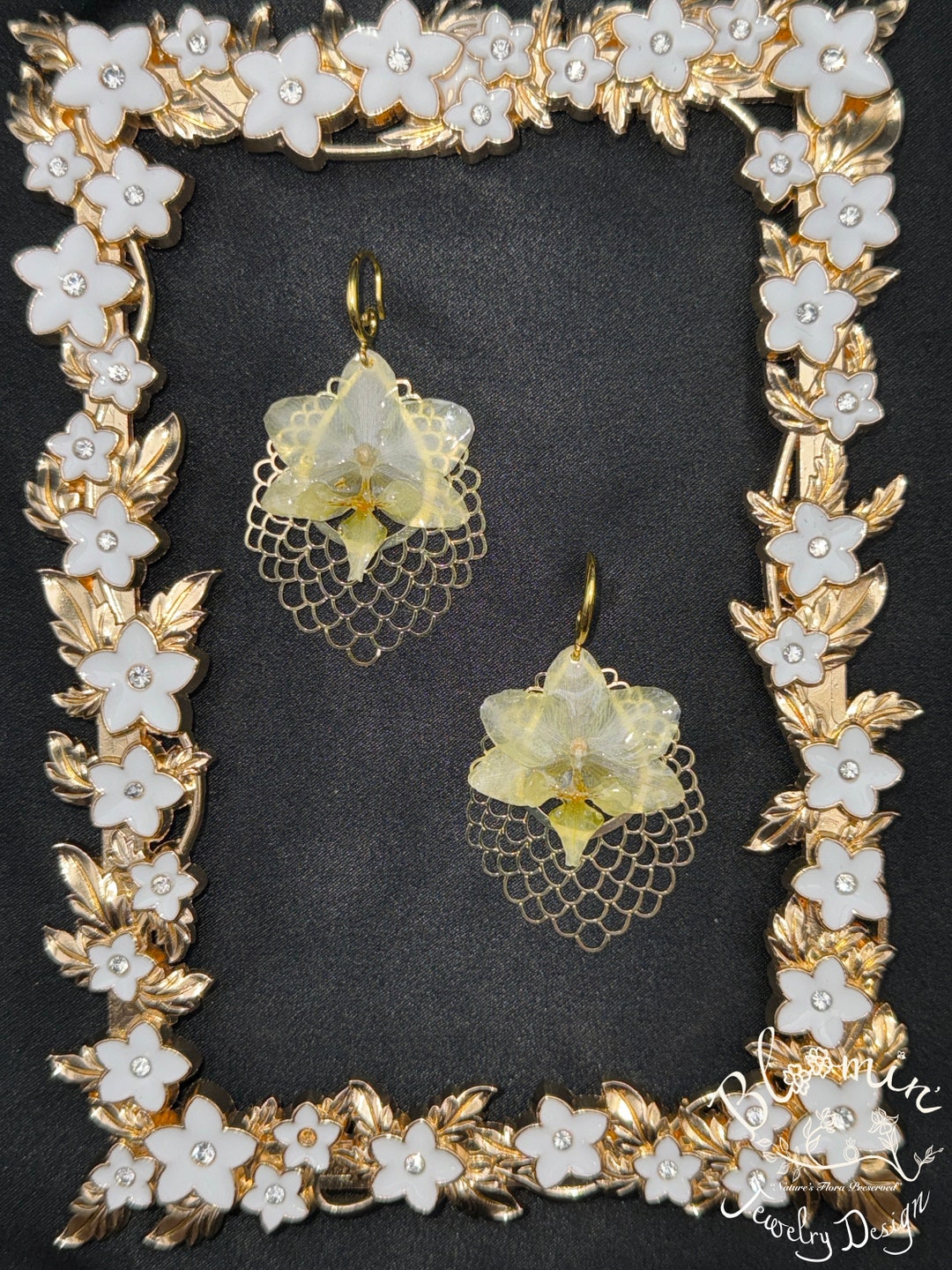 REAL ORCHID Elegant Earrings, 18k Gold Plated Shepherd Hooks Over ...