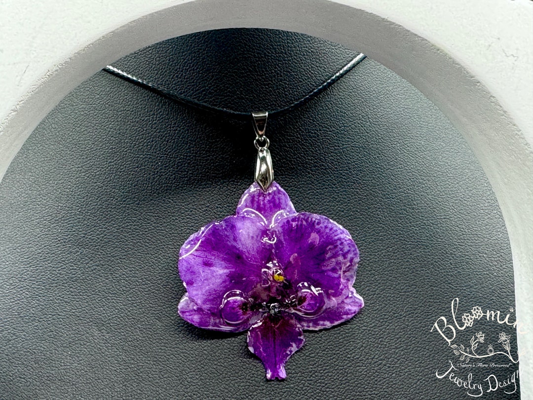 REAL ORCHID Flower Necklace. Stunning Dark Purple Preserved Orchid ...