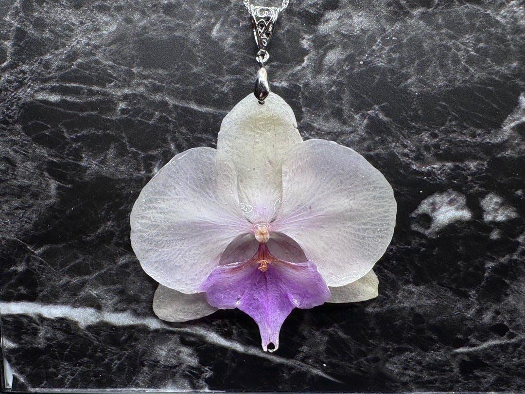 Real Orchid Necklace: White & Soft Lavender, Silver Chain, Floral ...