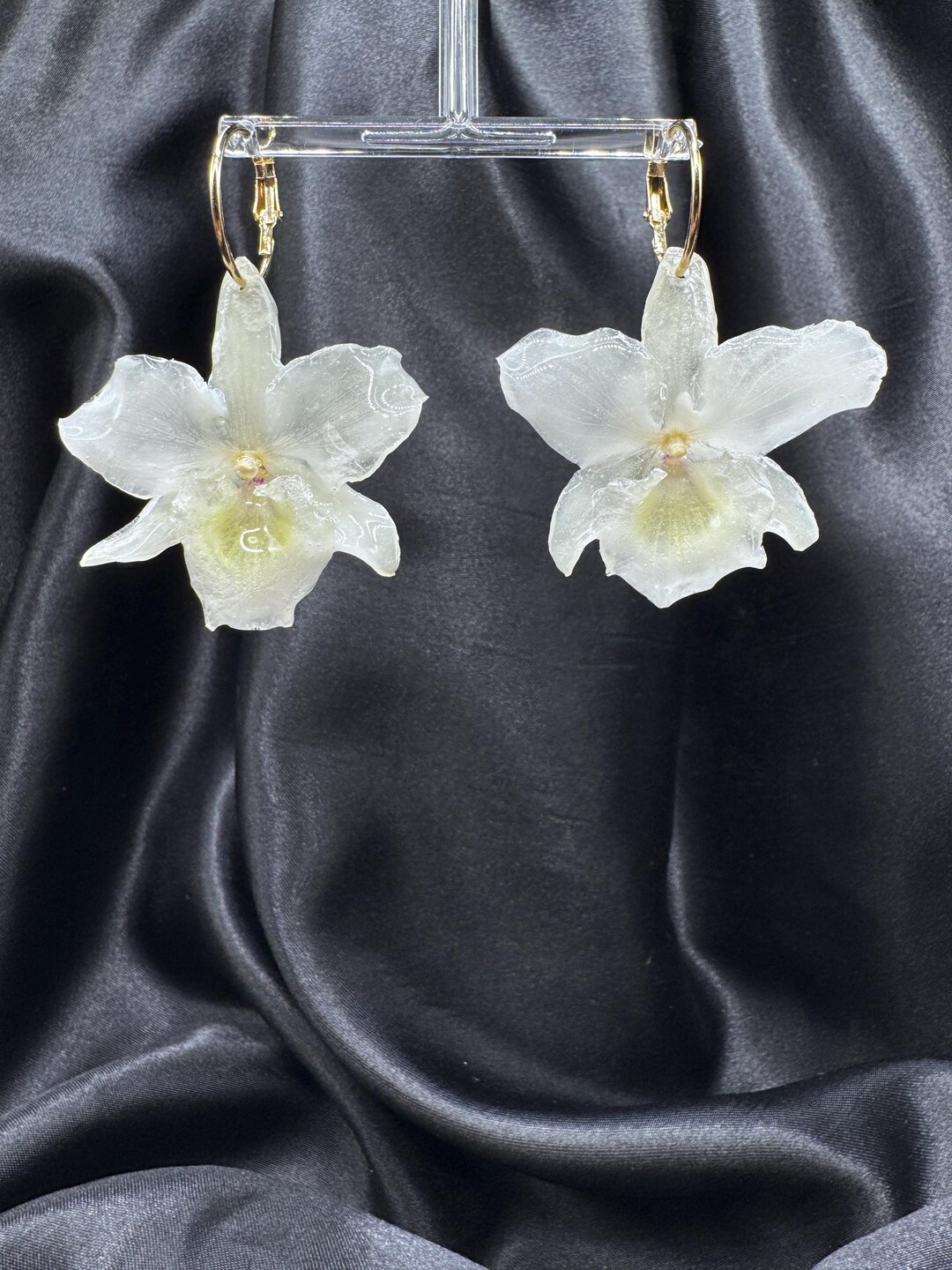 Real Orchid Earrings: Ivory White Dendrobium, Gold Hoops - Etsy