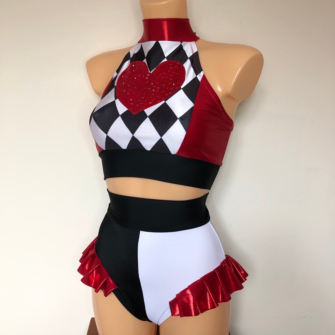 Dance Aerial Circus RED QUEEN Costume Harlequin Queen of Hearts Halter ...