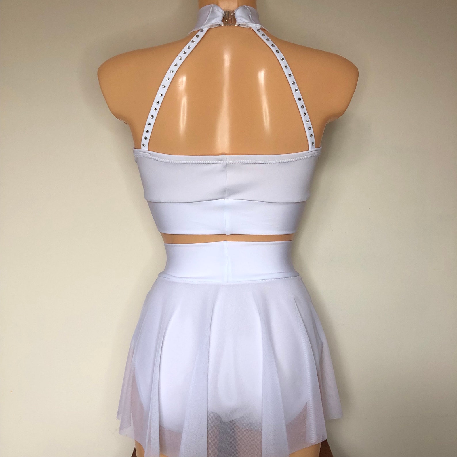 Dance Aerial Pole Circus ATHENA Two Piece Costume High Neck White and ...