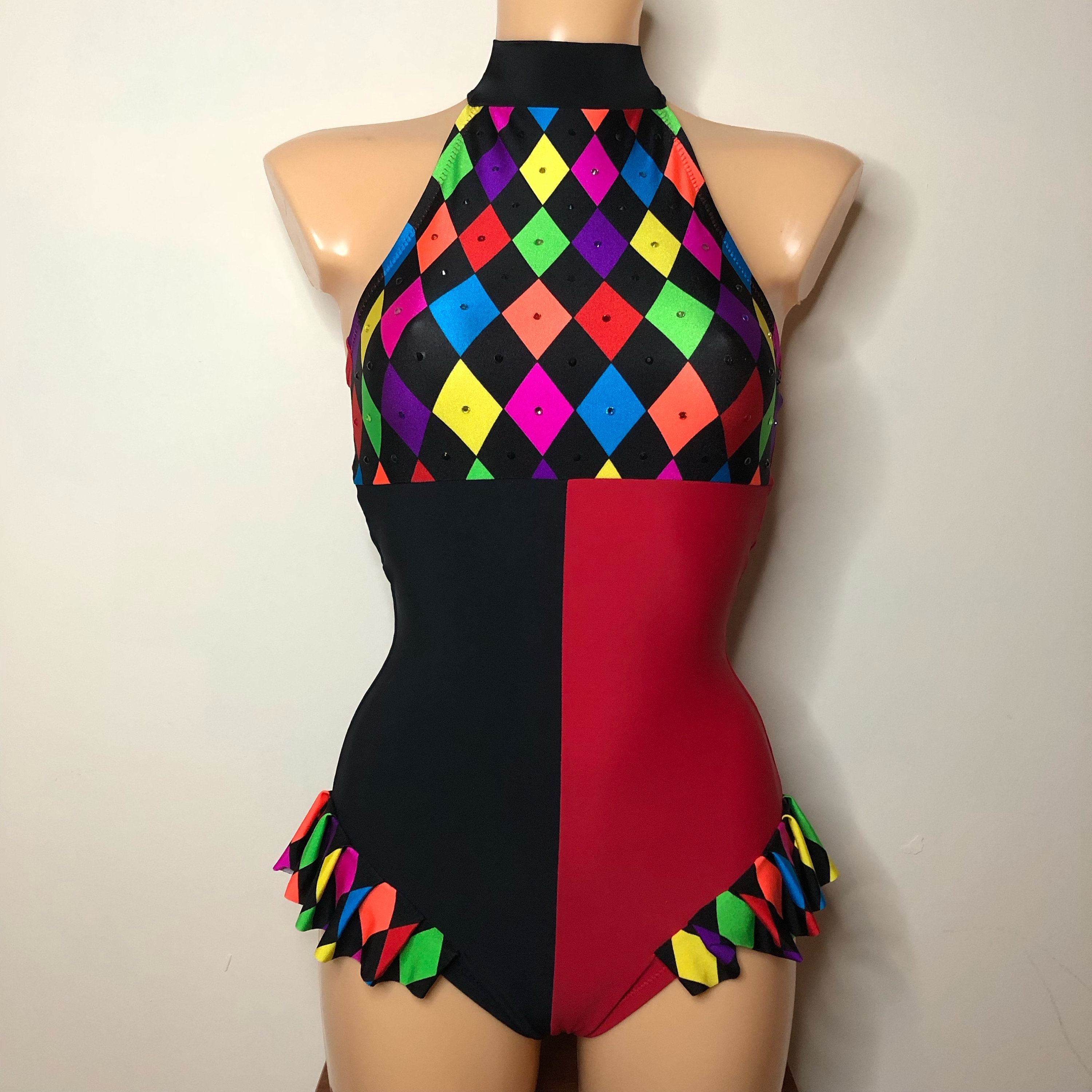 Dance Aerial Circus HARLEQUIN Costume Diamond Multicolour Pattern ...