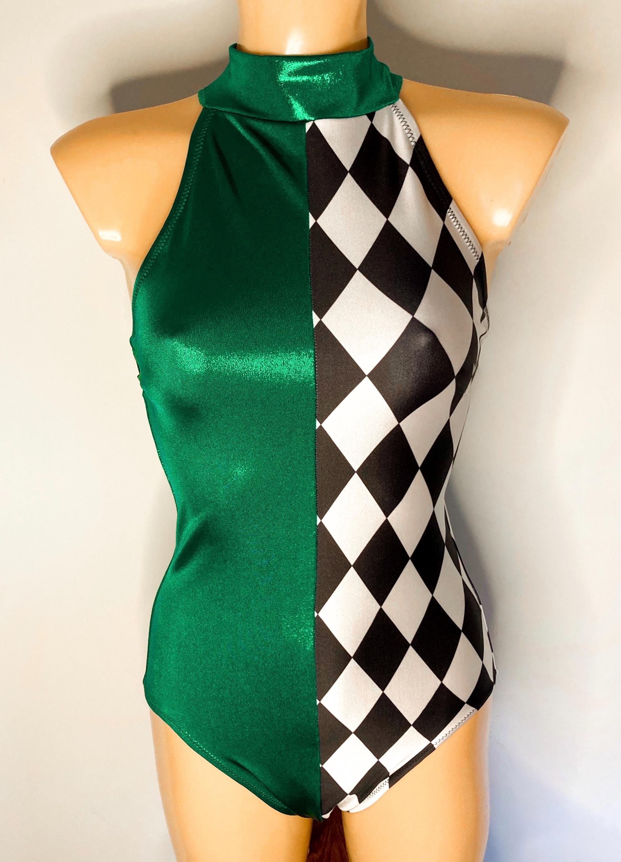 Aerial Circus JESTER Costume Harlequin Pattern Split Body Halter ...