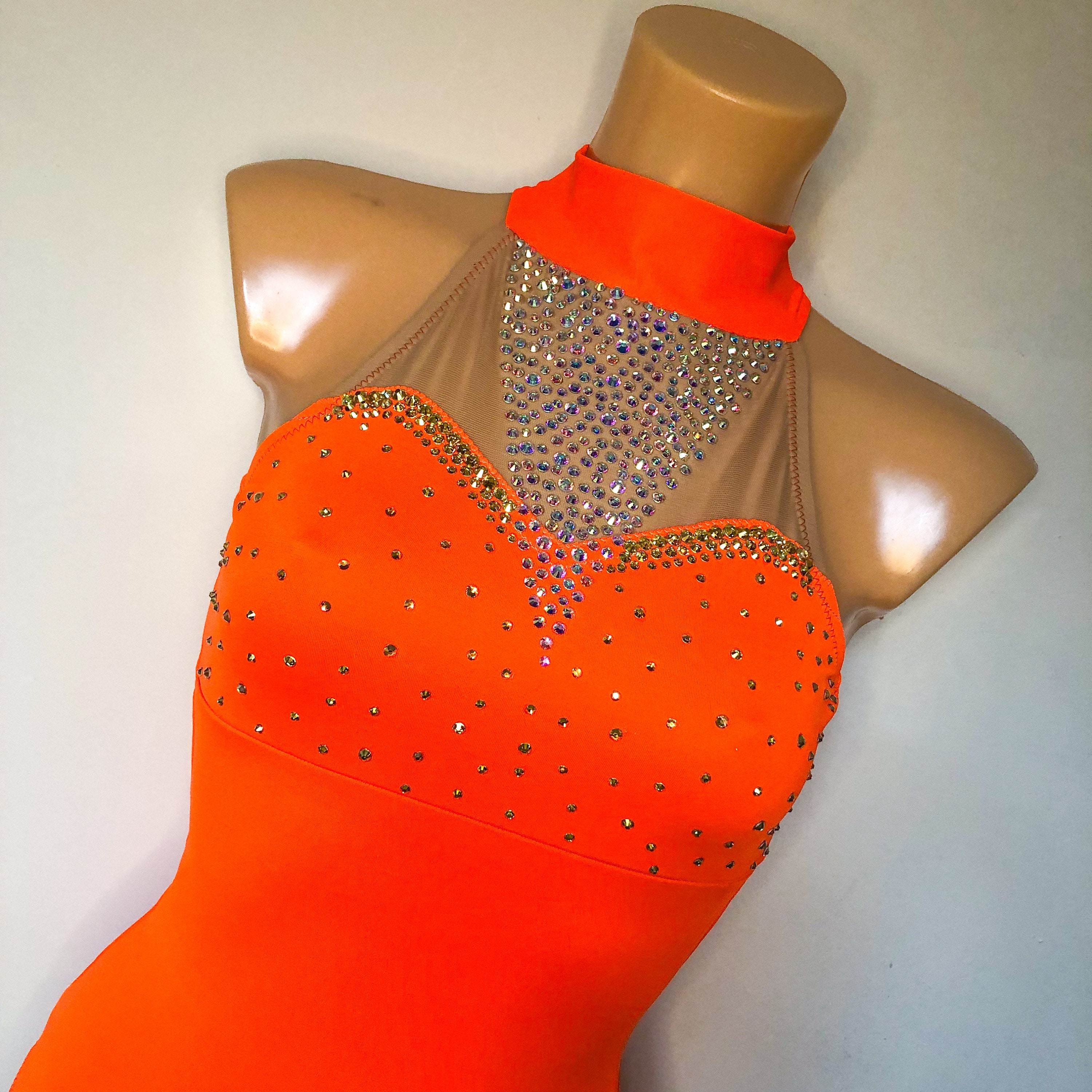 READY TO SHIP Dance Aerial Circus Costume Fluorescent Orange Halter ...