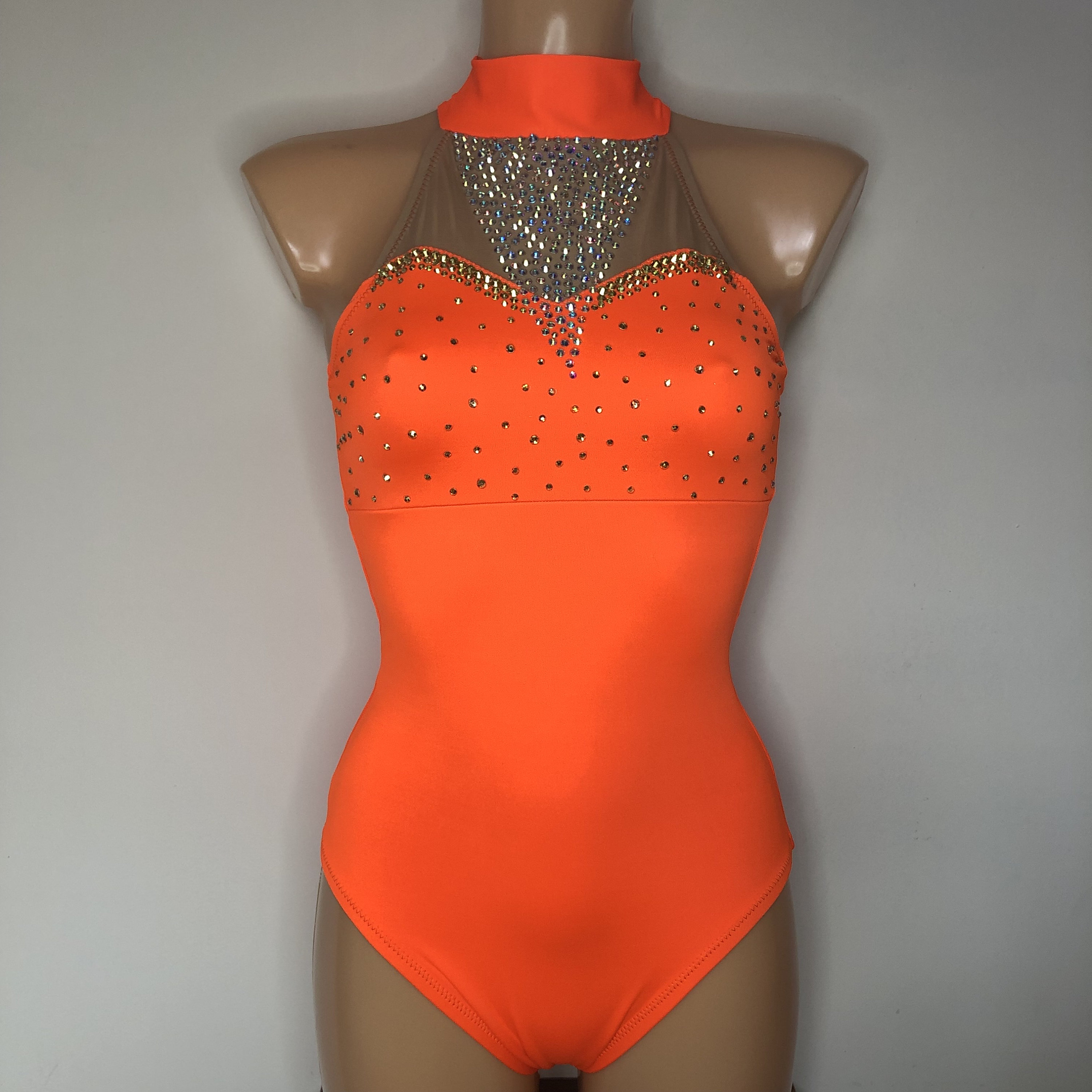 READY TO SHIP Dance Aerial Circus Costume Fluorescent Orange Halter ...
