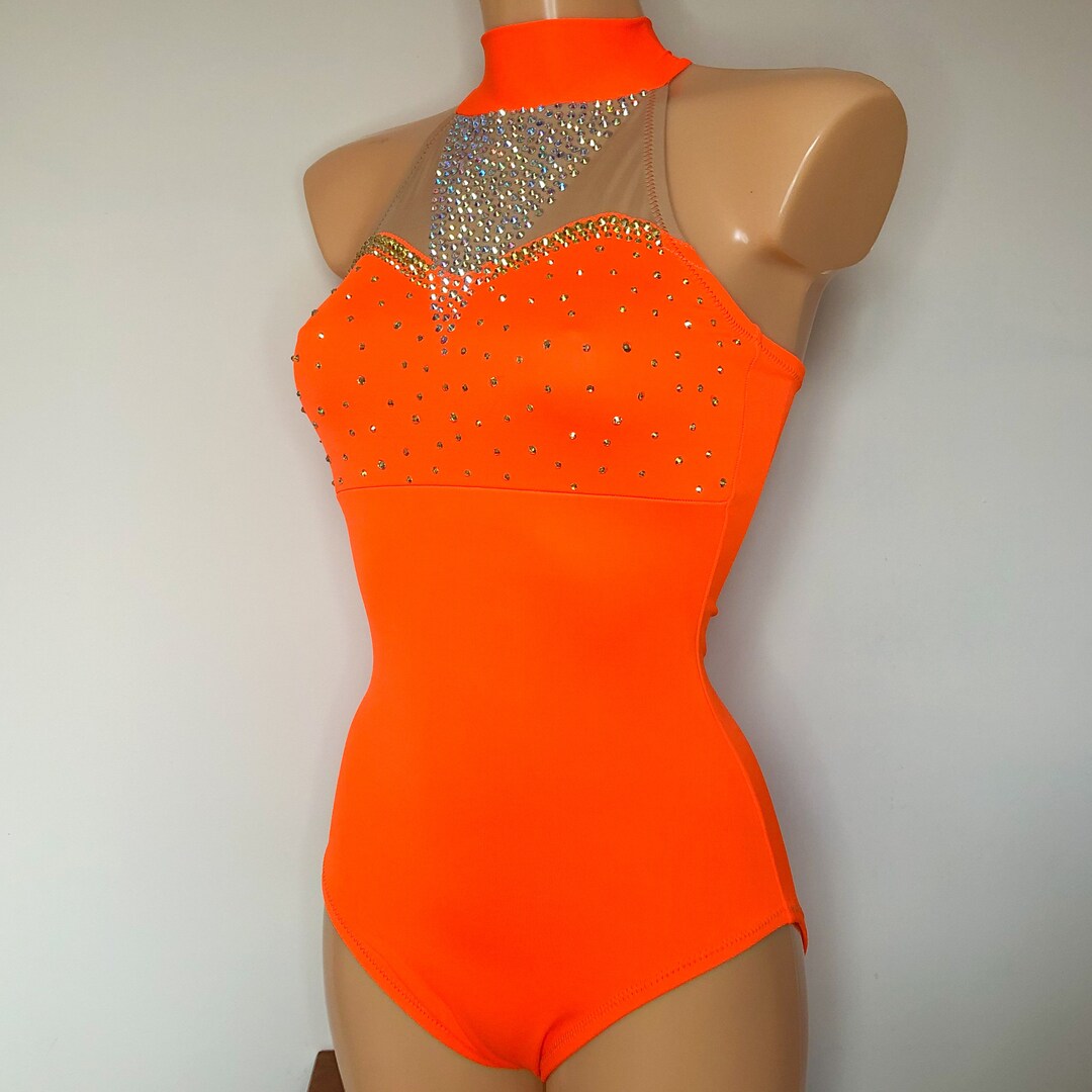 READY TO SHIP Dance Aerial Circus Costume Fluorescent Orange Halter ...