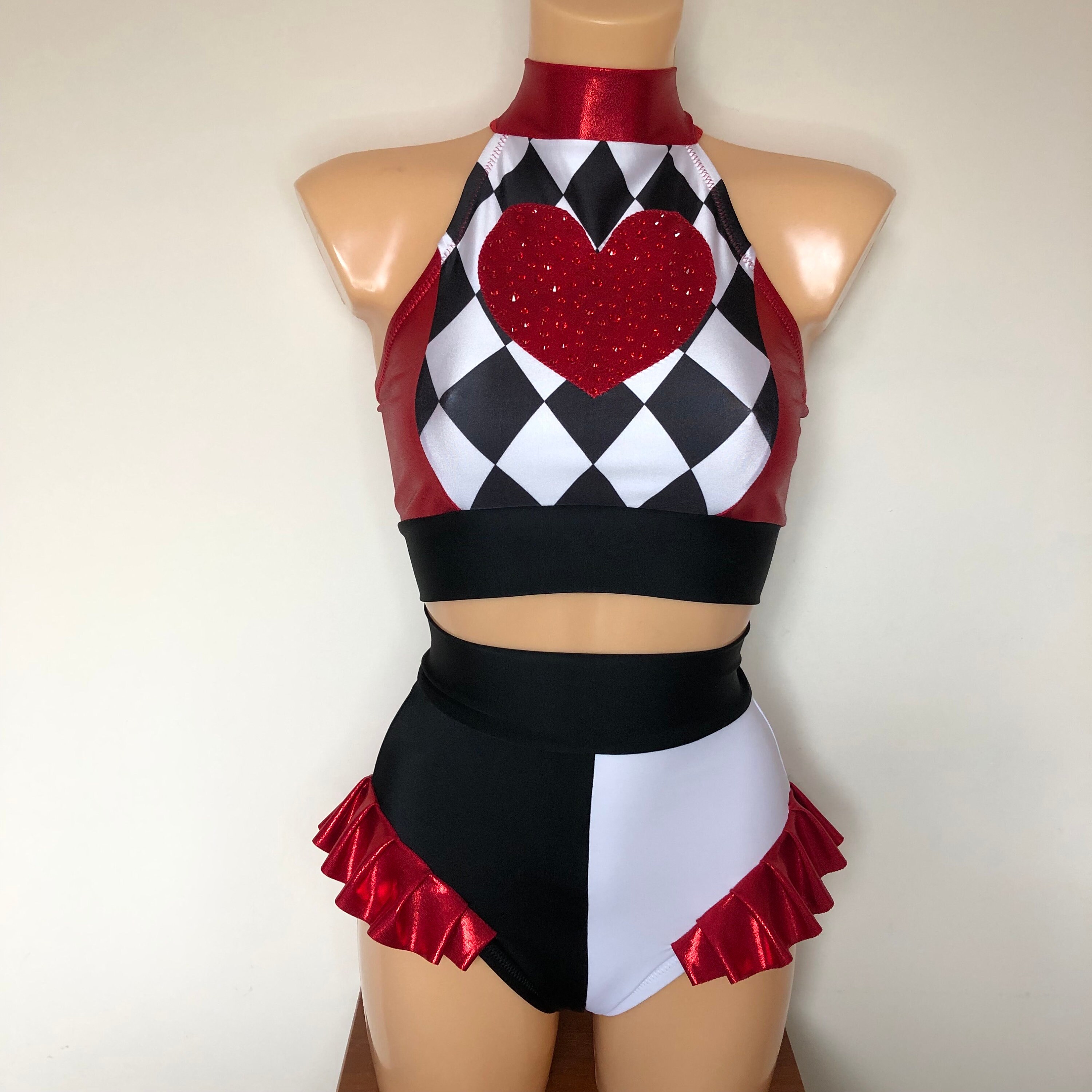 Dance Aerial Circus RED QUEEN Costume Harlequin Queen of Hearts Halter ...